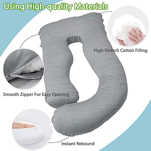 AMCATON 60 Inch Pregnancy Pillow for Sleeping, Extra Large U Shaped Body Pillow, Maternity Pillow for Pregnant Women (Light Grey)