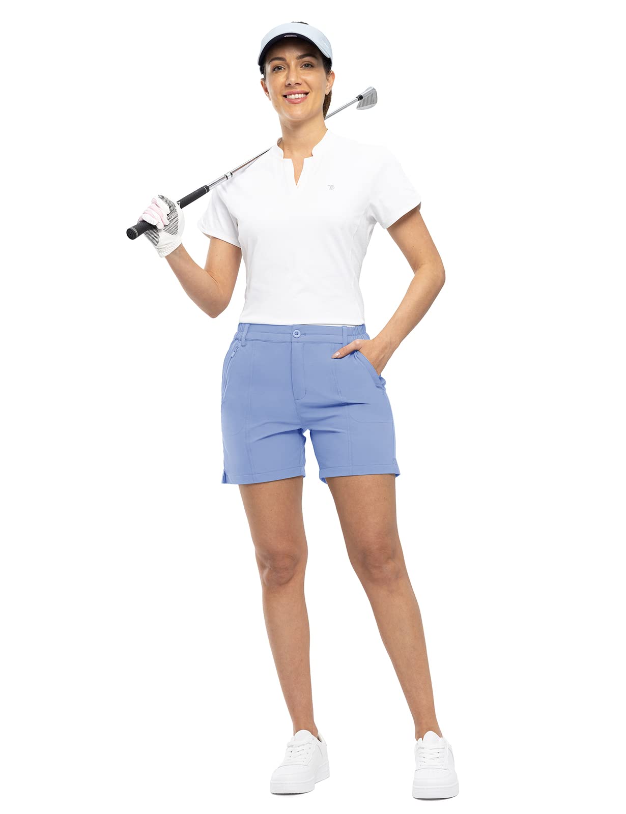 TBMPOY Women's 5'' Golf Hiking Shorts Quick Dry with 5 Pockets Stretch Athletic Casual Summer Trip Water Resistant Blue Purple XL