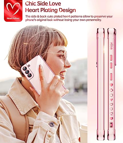 LeYi for Samsung Galaxy S22 Plus Case: Full Camera Lens Protection,Love Heart Plating Girly Women Cute Luxury Soft TPU Shockproof Case for Samsung S22 Plus,Pink