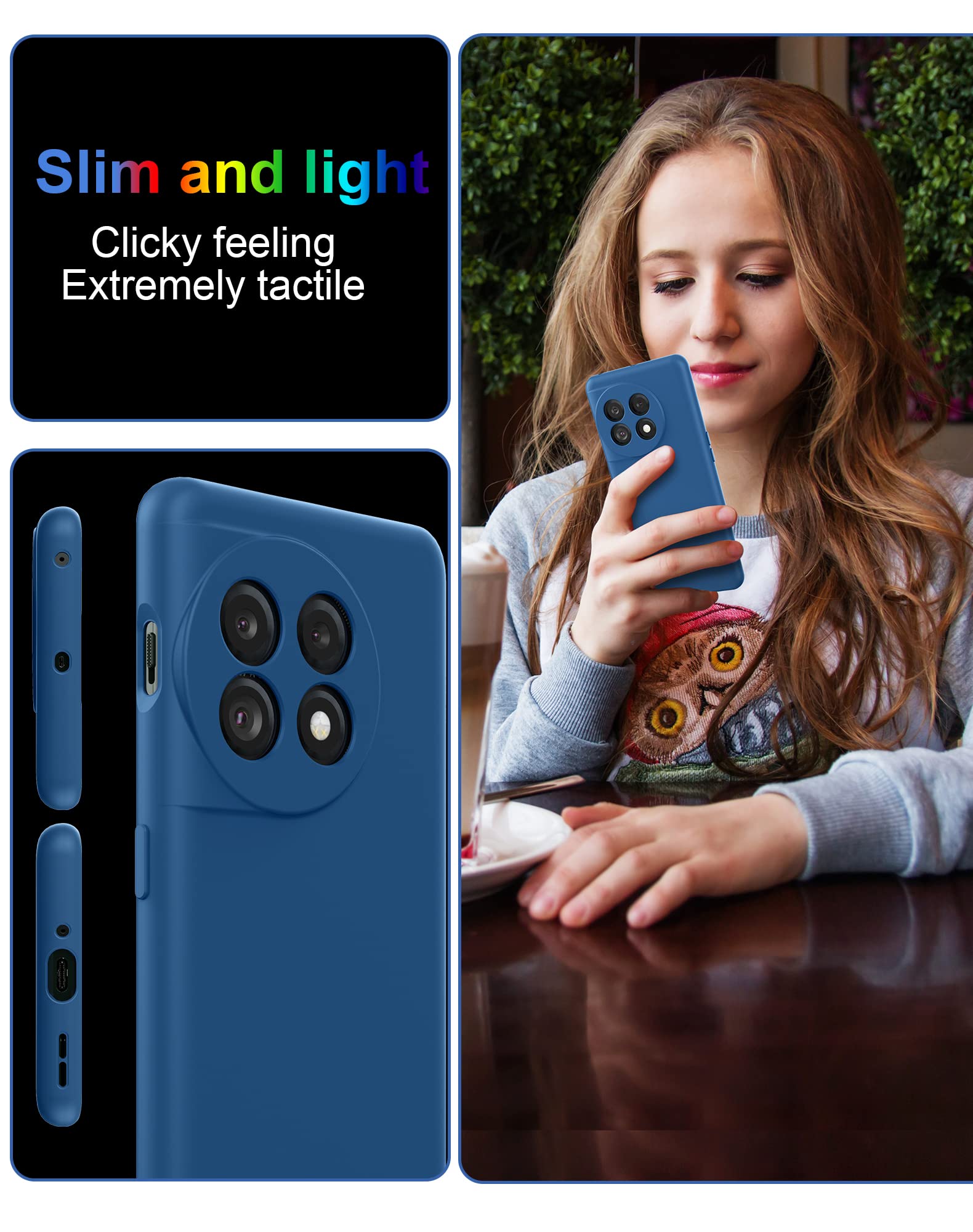 Foluu Silicone Case for OnePlus 11, Liquid Gel Rubber Bumper Case with Soft Microfiber Lining Cushion Slim Hard Shell Shockproof Protective Cover for OnePlus 11 5G 2023 (Blue)