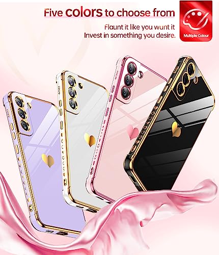 LeYi for Samsung Galaxy S22 Plus Case: Full Camera Lens Protection,Love Heart Plating Girly Women Cute Luxury Soft TPU Shockproof Case for Samsung S22 Plus,Pink