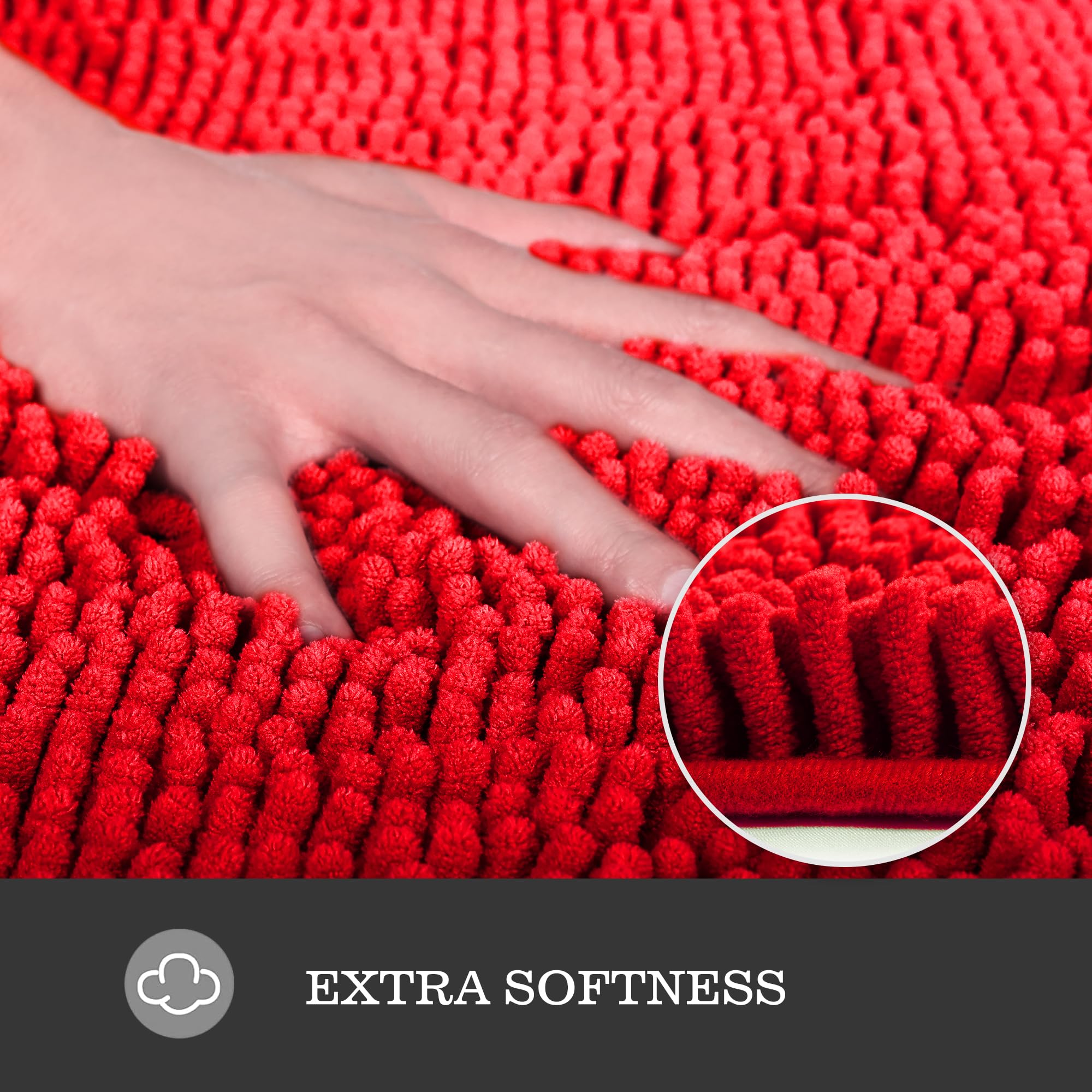 Yeaban Red Bathroom Rugs – Thick Chenille Bath Mats | Absorbent and Washable Bath Rug Non-Slip, Plush and Soft Rugs for Bathroom, Kitchen, Shower, Sink - 17" x 24"