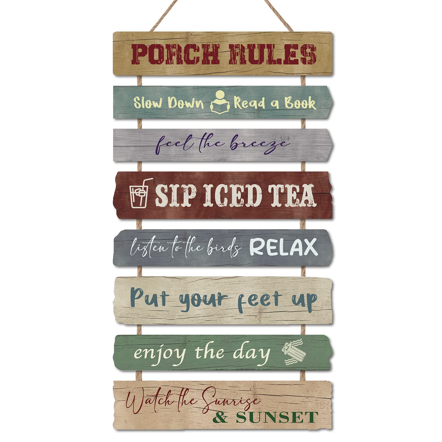 LHIUEM Porch Rules Signs Porch Rules Wall Decor Motivational Quotes Set of 8(2.5”X12”) patio wall decor Front Porch Door decor Wooden Hanging Wall Art for porch library Garden(Classical Style)