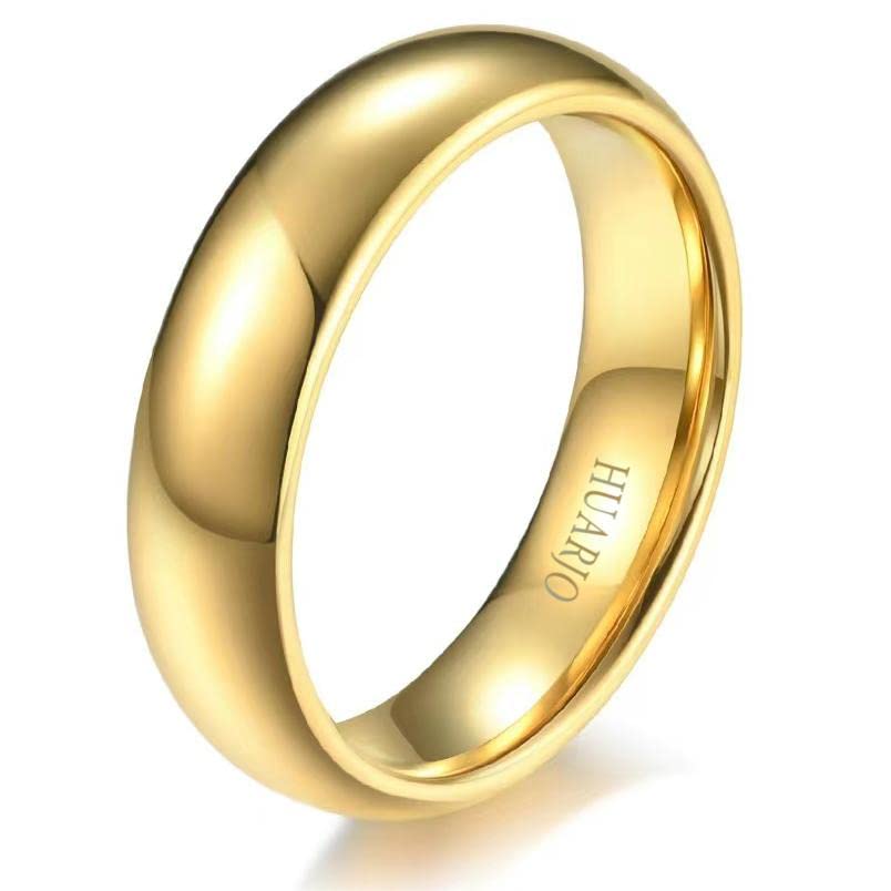 HUARJO 4mm 6mm 8mm 18K Gold Tungsten Carbide Rings for Women Men Domed Polished Steel/Gold/Rose Gold Wedding Band Comfort Fit Size 5-13 (10, 6mm gold)