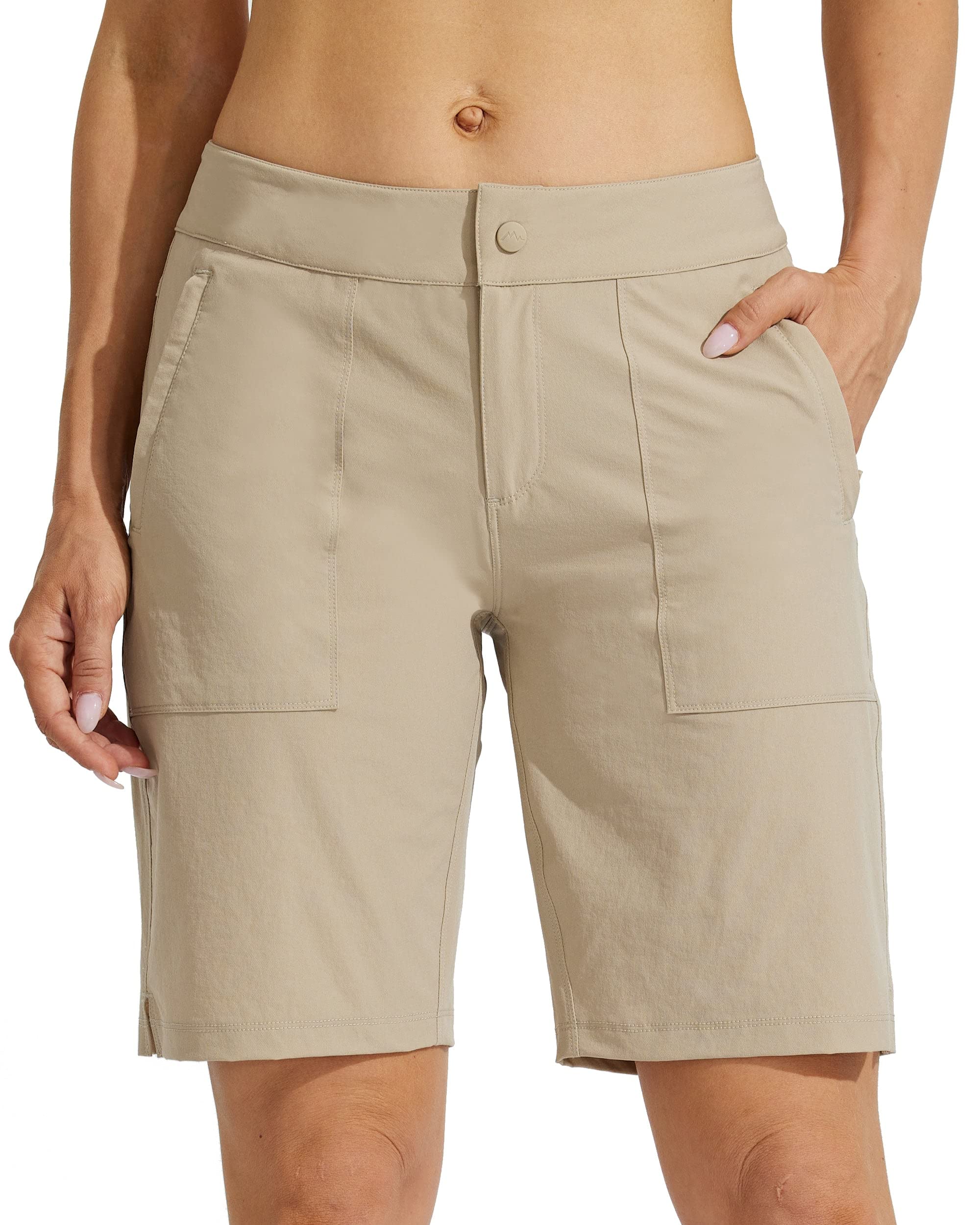 Willit Women's Golf Hiking Shorts 9" Quick Dry Athletic Long Summer Shorts Pockets Water Resistant Khaki 8