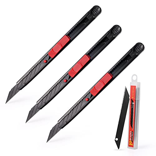 EHDIS 3PCS Retractable Utility Knife Vinyl Craft Box Cutter with 10PCS 9mm Snap Off Blade Film Cutting Knife for Cartons, Cardboard Vinyl Wrap and Boxes, Perfect for Office and Home Use