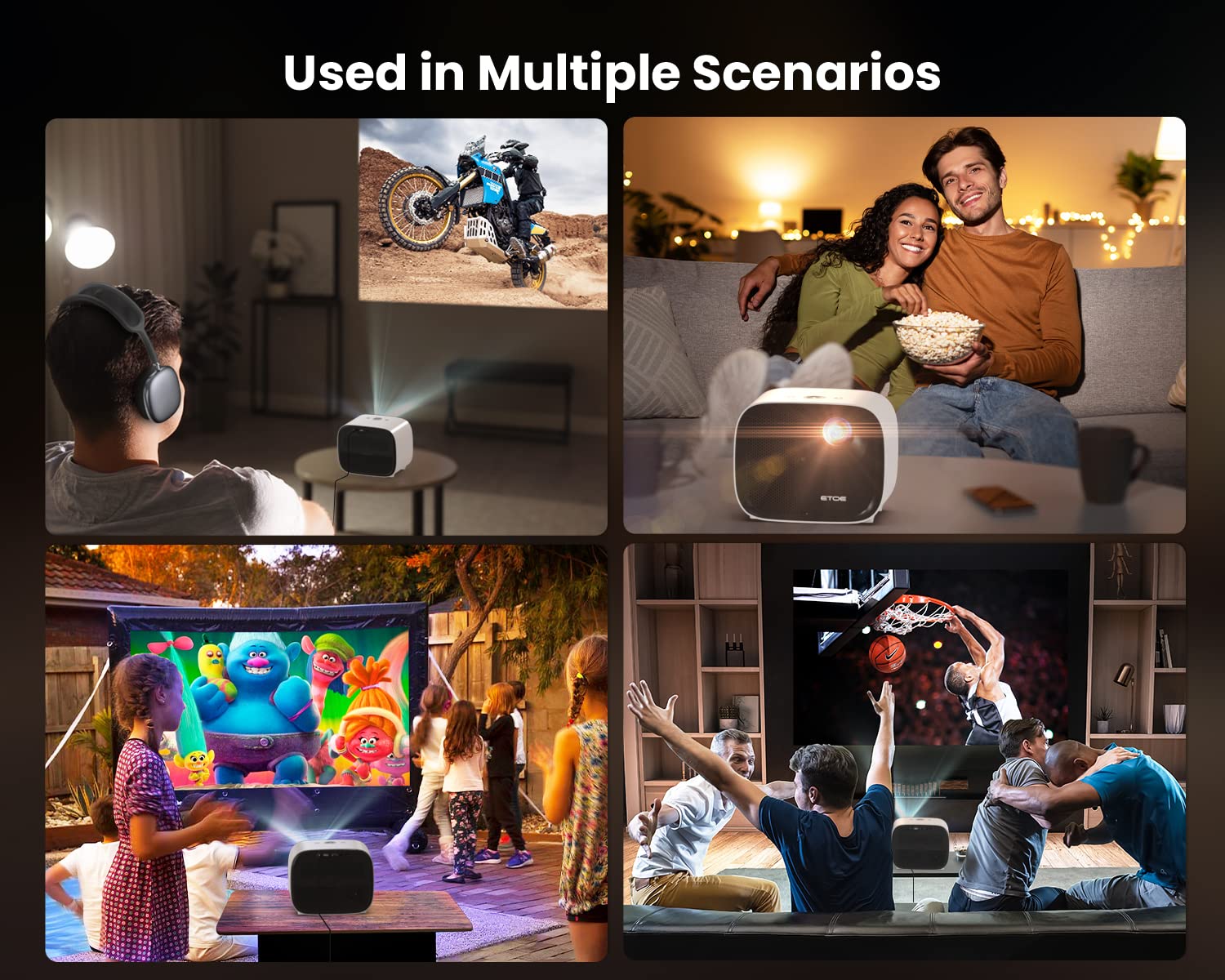 ETOE 4K Android TV 10.0 Projector, 1080P FHD Smart Projector with Auto Focus, Auto Keystone, 600 ANSI Lumens, Dual 10W Speakers, Netflix-Certified, 5.1G WiFi Bluetooth, Movie Projector with Bag-White