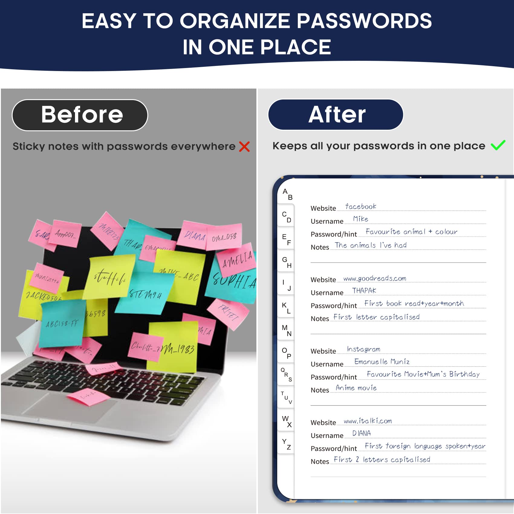 Taja Password Keeper Book with Alphabetical Tabs,Small Password Books for Seniors, Password Notebook for Internet Website Address Log in Detail, Password Logbook to Help You Stay Organized - Star