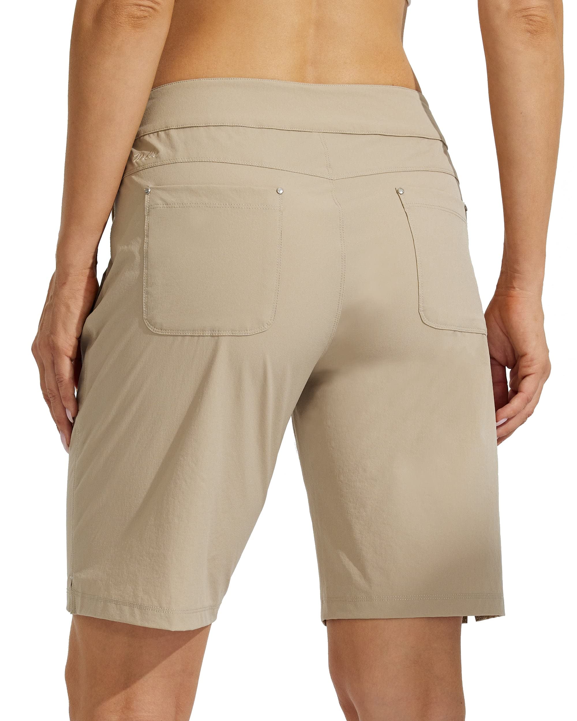 Willit Women's Golf Hiking Shorts 9" Quick Dry Athletic Long Summer Shorts Pockets Water Resistant Khaki 8