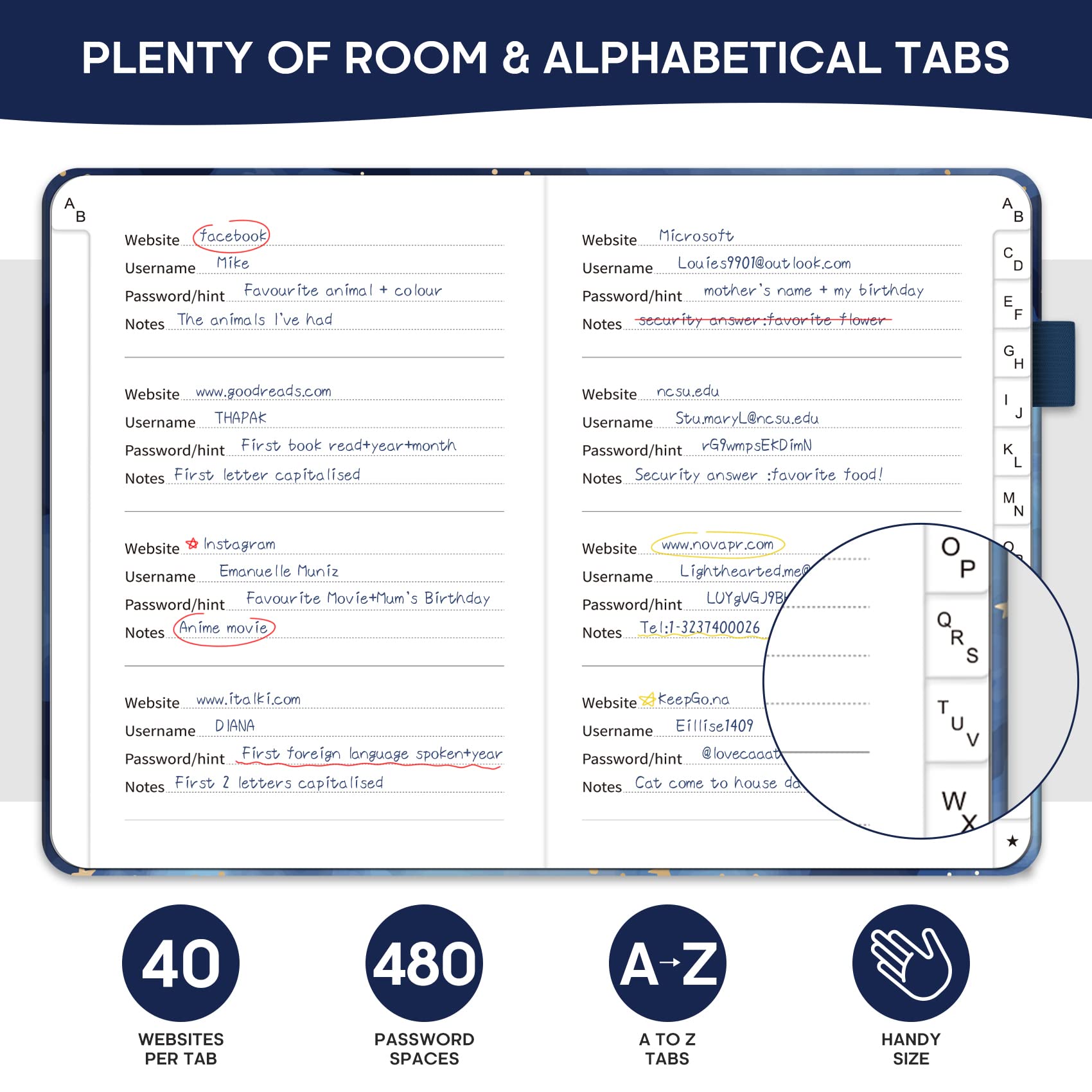 Taja Password Keeper Book with Alphabetical Tabs,Small Password Books for Seniors, Password Notebook for Internet Website Address Log in Detail, Password Logbook to Help You Stay Organized - Star