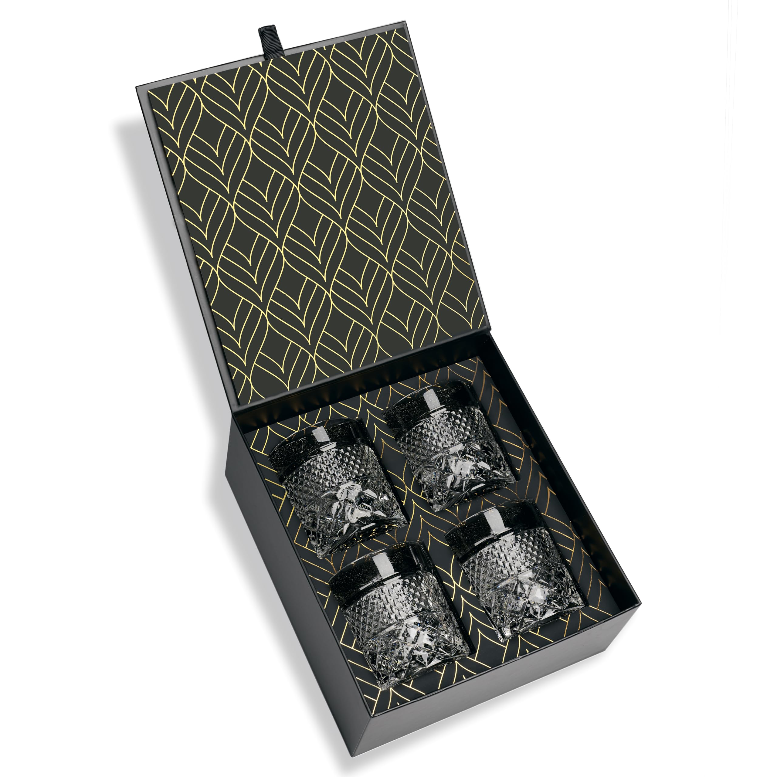 Crystal Whiskey Glasses - Set of 4 Admiral Glass Tumblers (9.5oz, 280ml) for Whisky, Scotch & Bourbon - Brilliant Rocks Glasses for Cocktails & Drinks - Elegant Gold Foil Gift Box