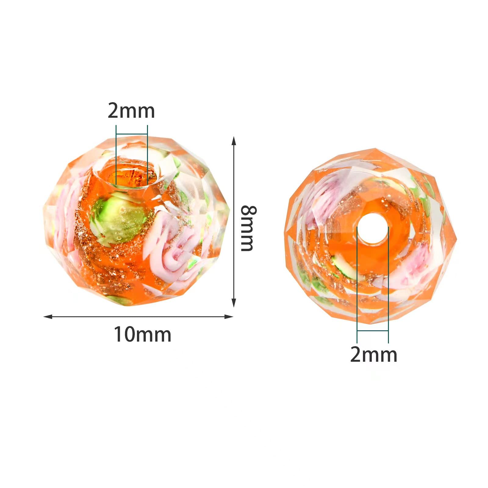 80pcs Flower Glass Bead Gold Sand Lampwork Beads Glass Handmade Round Loose with Hole 2mm Beads for Rosary Making Jewelry Craft Making (10MM)