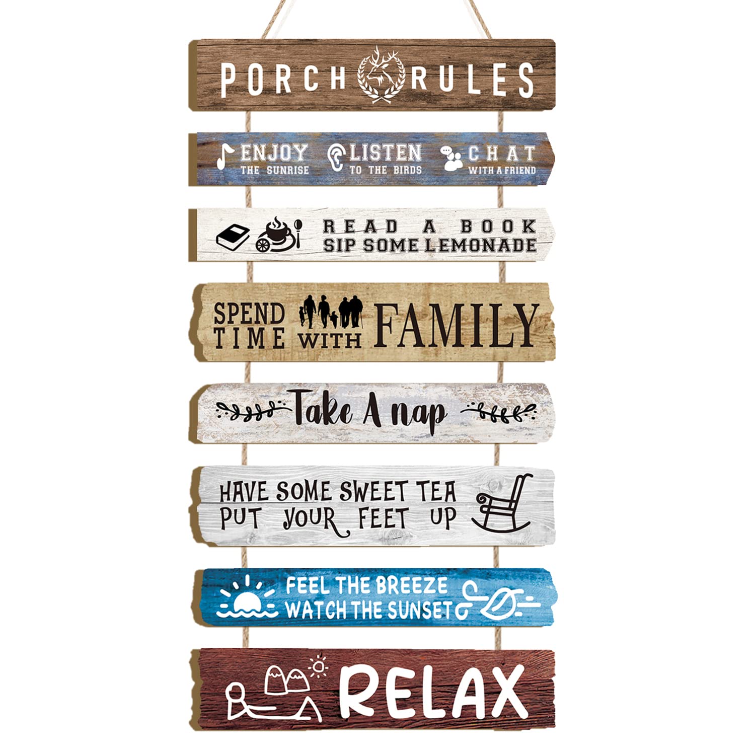 HLNIUC Porch Rules Porch Rules Wall Decor,Relax Sign Wooden Plaques,Inspirational Hanging kits,Family Positive Sayings Wall Art set of 8(19x12inch) Farmhouse Decor For Garden Yard Porch Home Decor