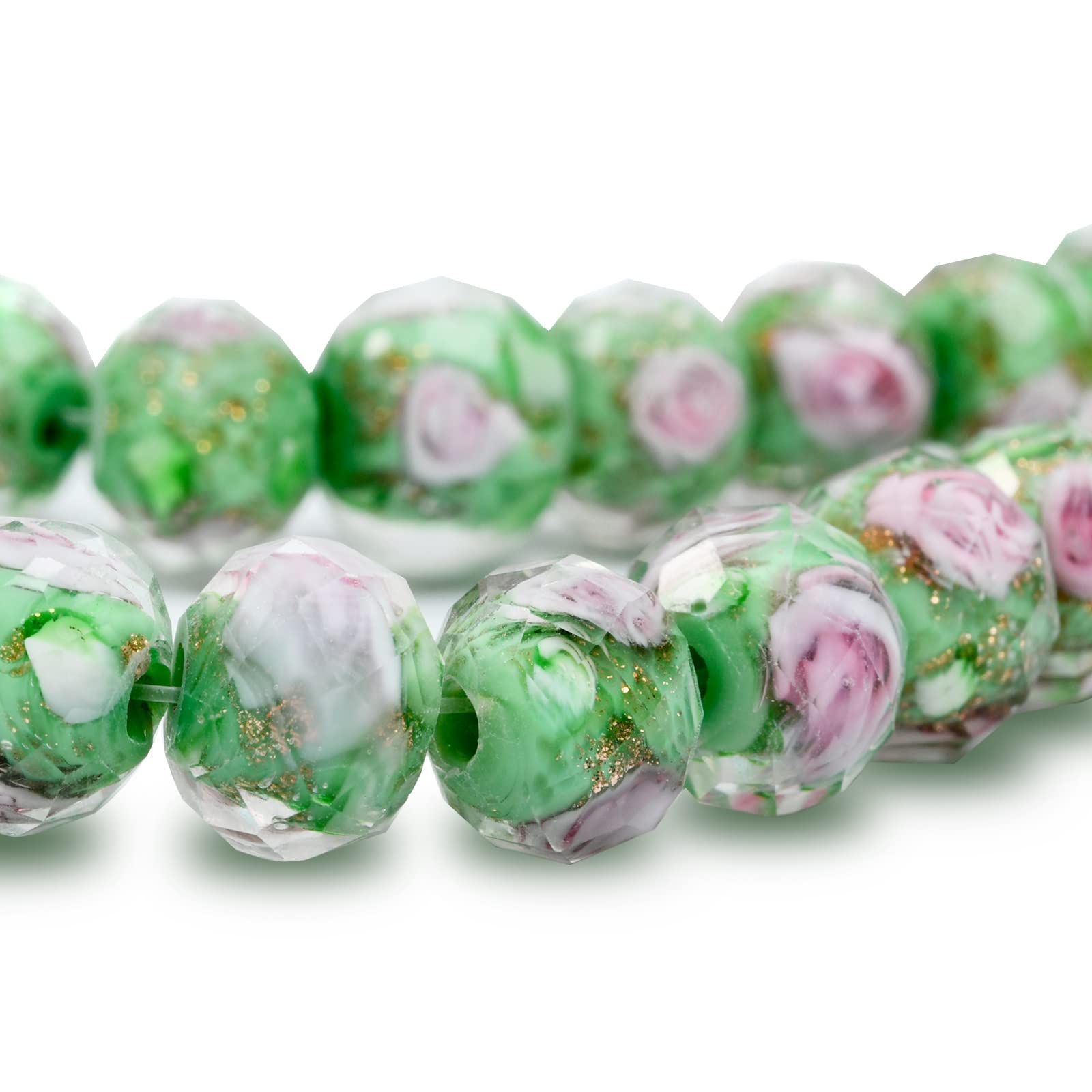 80pcs Flower Glass Bead Gold Sand Lampwork Beads Glass Handmade Round Loose with Hole 2mm Beads for Rosary Making Jewelry Craft Making (10MM)
