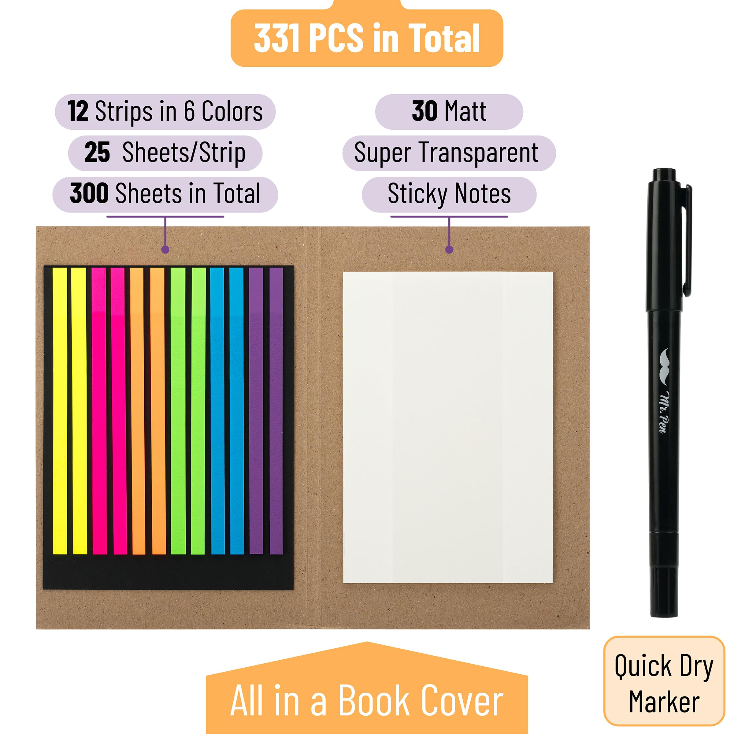 Mr. Pen- Bible Highlighter Tape and Note Set - 331pc Transparent Sticky Index Tabs with Book Highlighter Strips