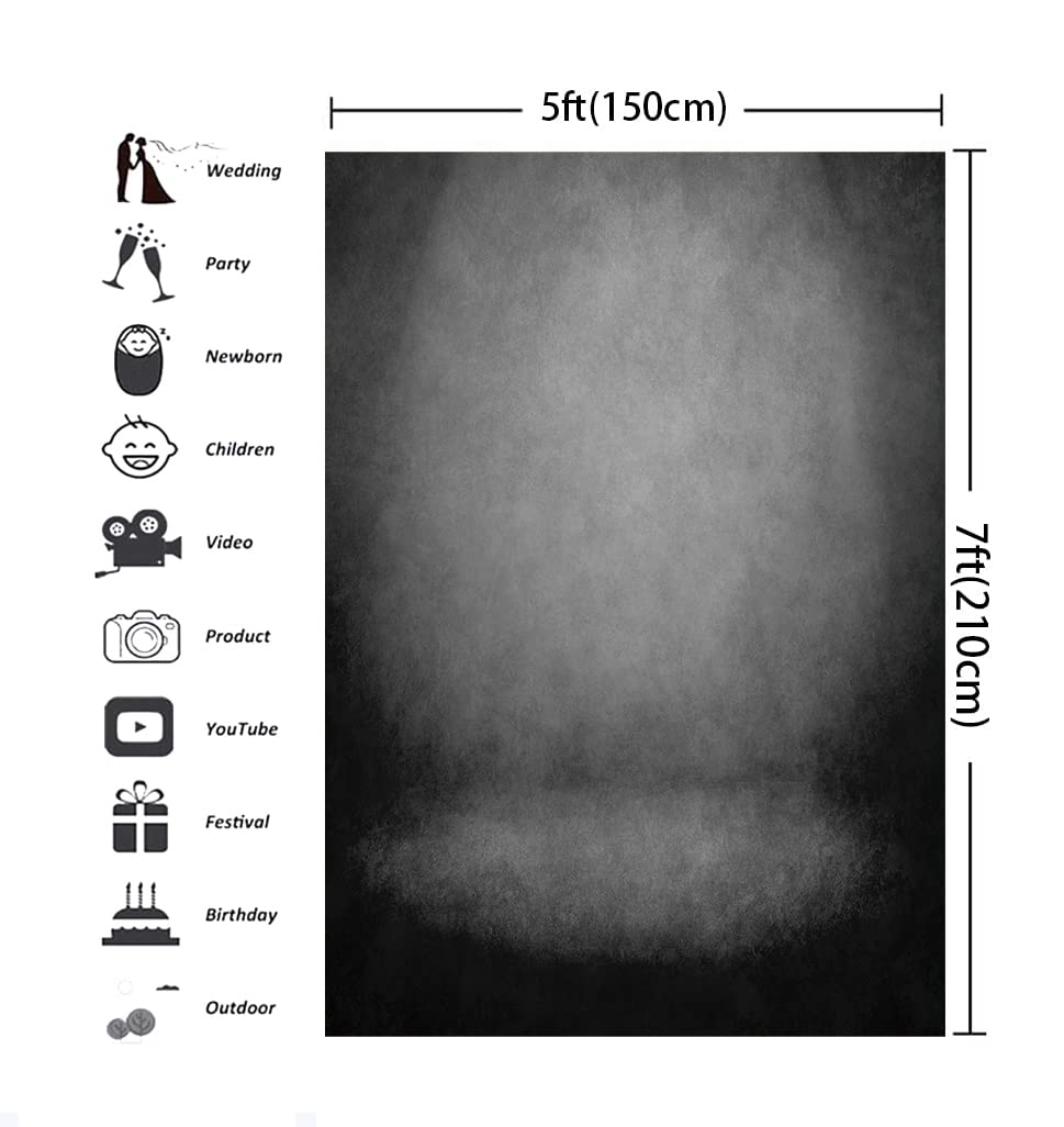 BINQOO 5x7ft Abstract Portrait Black Gray Photography Backdrop Professional Head Shots Adults Kids Girls Solid Color Backdrop School Student Old Master Photo Studio Props