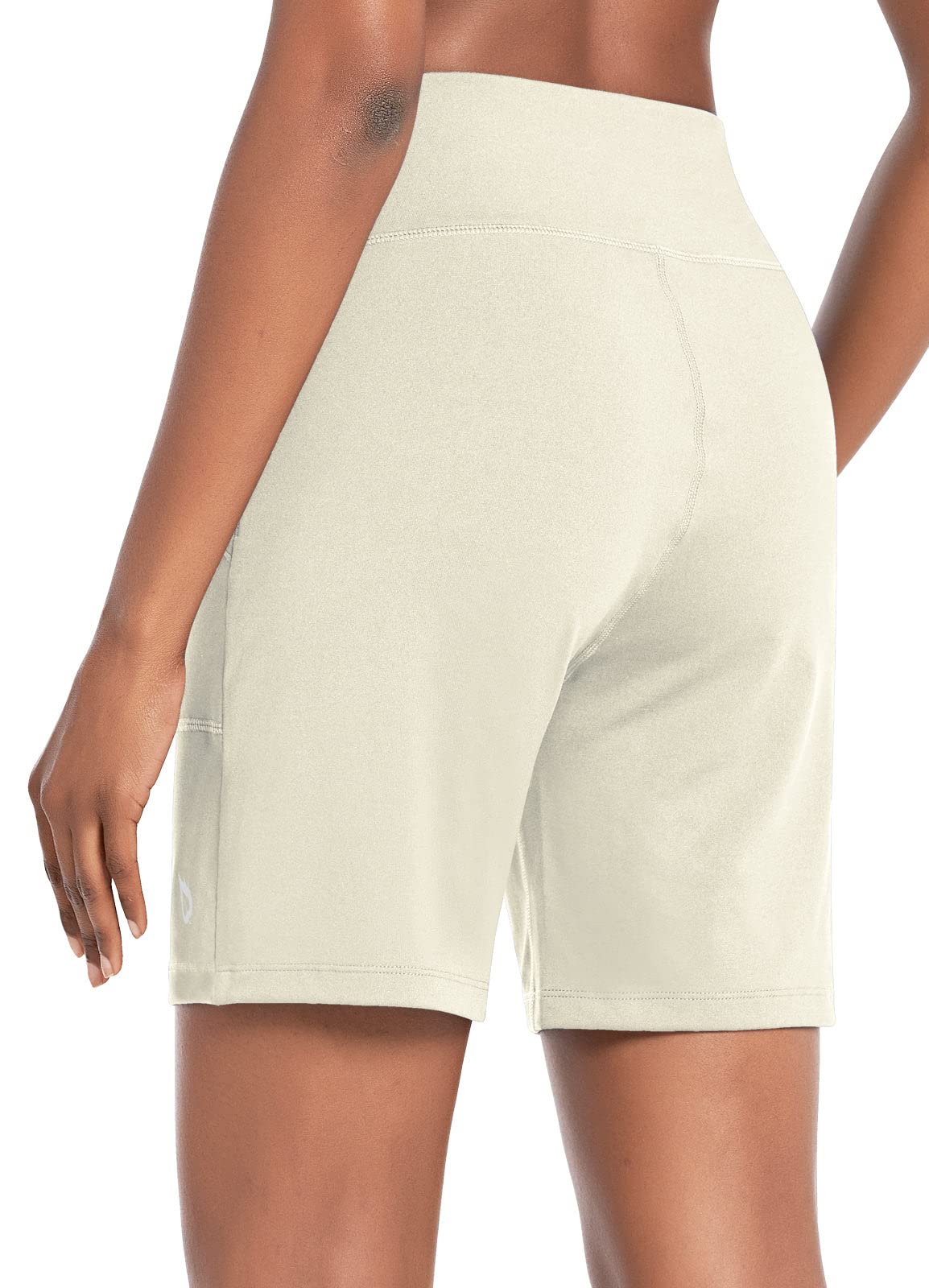 BALEAF Women's 7" Athletic Long Shorts High Waisted Running Bermuda Shorts with Pockets Khaki Medium