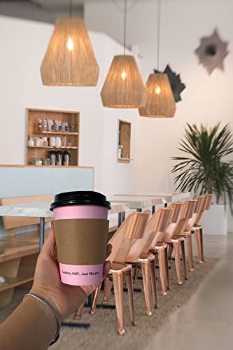 50-Pack 12 OZ Eco-Friendly Disposable Coffee Cups with Lids & Sleeves - Premium Biodegradable Paper Cups for Hot/Cold Beverages - Ideal for Parties, Offices & On-the-Go - Pink