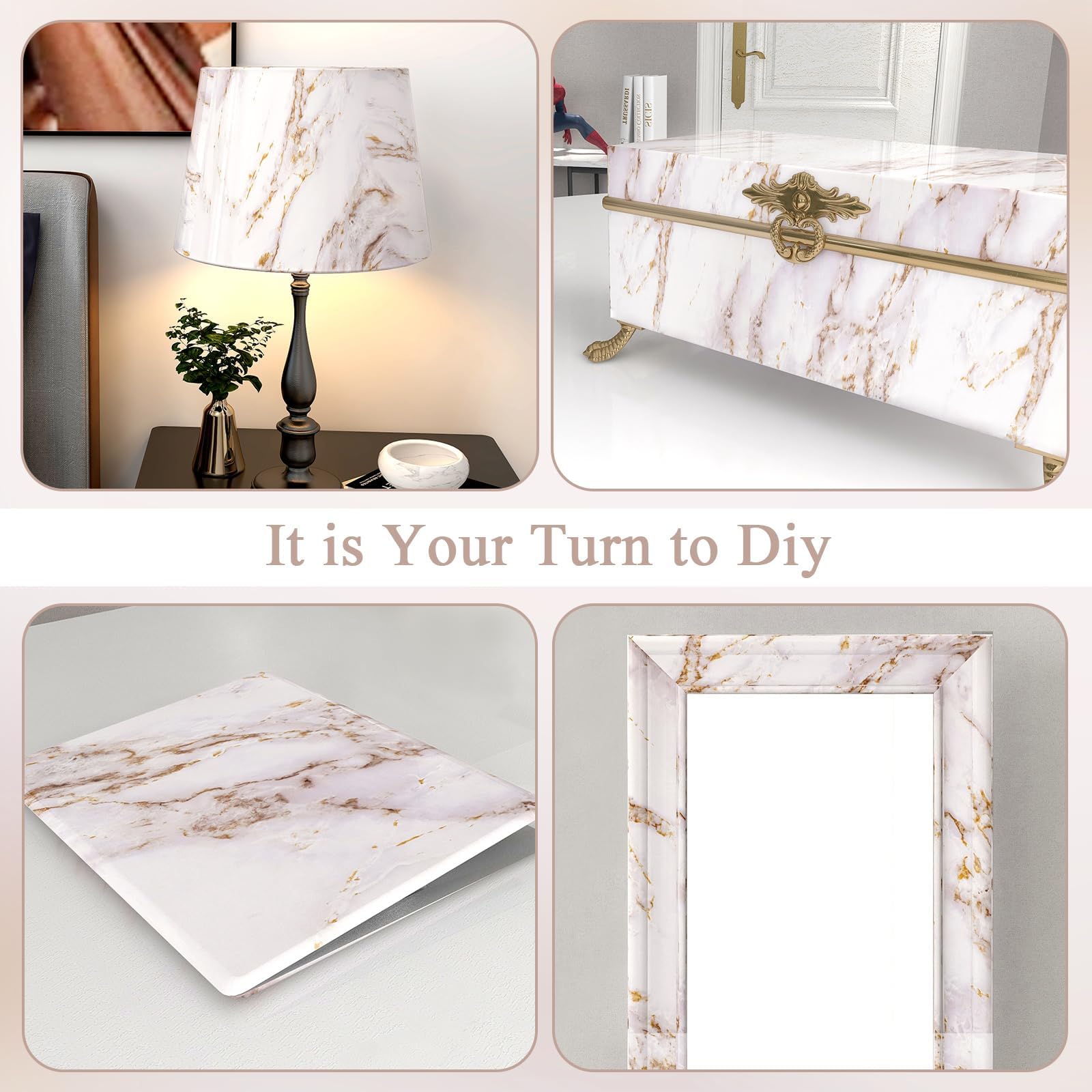 practicalWs Marble Contact Paper for Countertops Waterproof, 15.7in×118.1in Marble Wallpaper Peel and Stick, Self Adhesive Removable White/Gold Wall Paper for Kitchen Backsplash Cabinet Furnitur