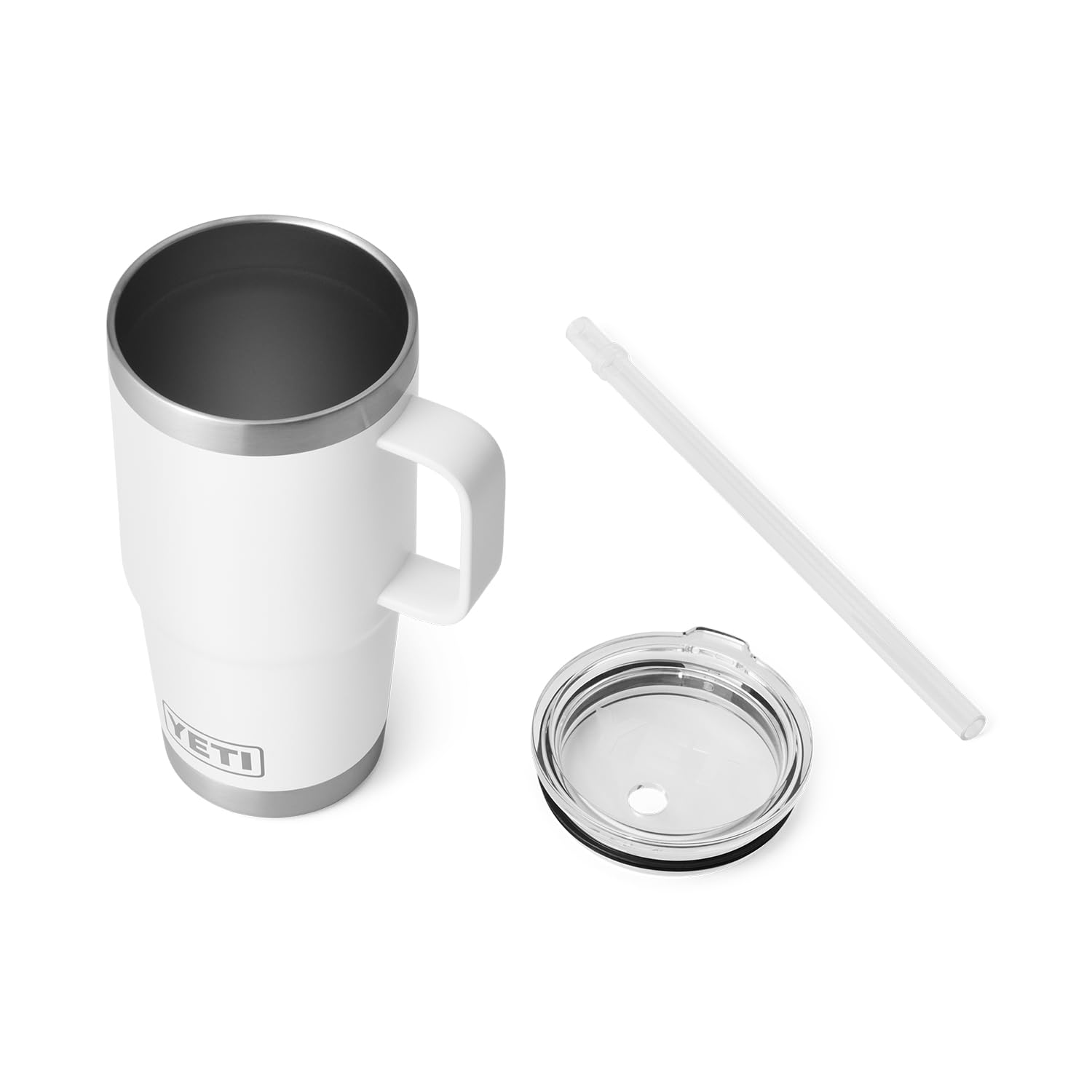 YETI Rambler 25 oz Tumbler with Handle and Straw Lid, Travel Mug Water Tumbler, Vacuum Insulated Cup with Handle, Stainless Steel, White