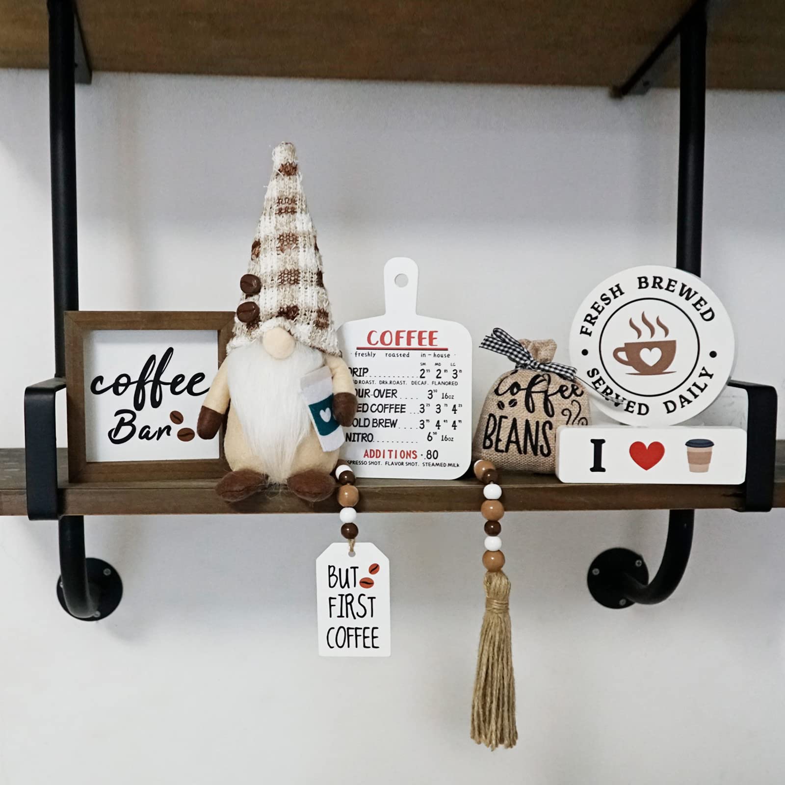 Coffee Bar Decor, 7PCS Farmhouse Coffee Gnome Tiered Tray Decor, Coffee Signs for Coffee Bar deocr, Coffee Bar Accessories Kitchen Table Decoration