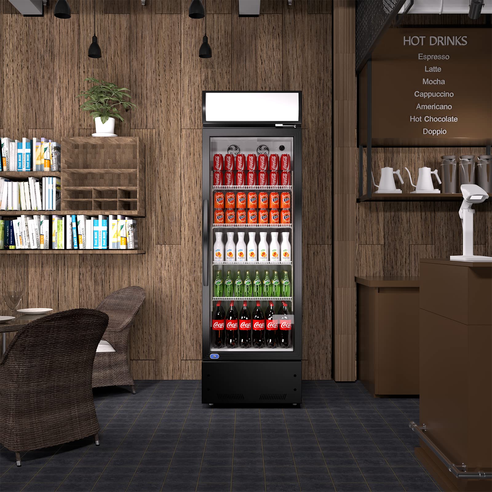 KICHKING 8.0 Cu.ft Merchandiser Refrigerator, 35~46?, 21.7" W Glass Door Upright Display Refrigerator, Light Box Beverage Cooler, LED Lighting, Drink Fridge-Black, for Home Restaurant Grocery Stores