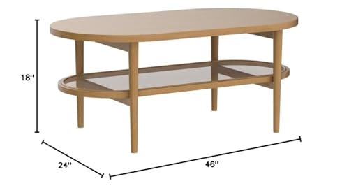 Nathan James Sonia Coffee Table with Storage Shelf, Light Wood/Rattan