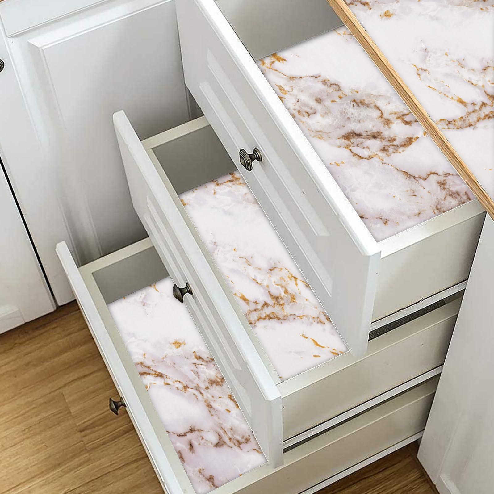 practicalWs Marble Contact Paper for Countertops Waterproof, 15.7in×118.1in Marble Wallpaper Peel and Stick, Self Adhesive Removable White/Gold Wall Paper for Kitchen Backsplash Cabinet Furnitur