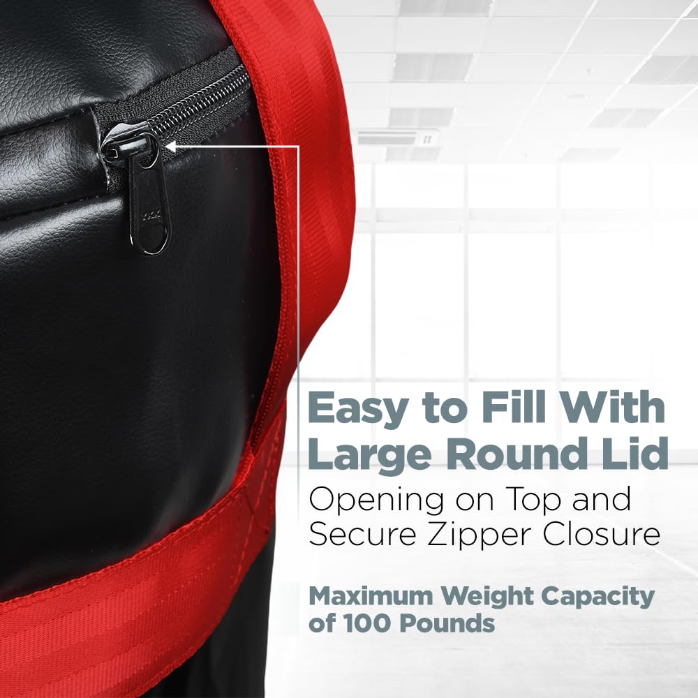 LoGest Boxing Bag - Hanging Punching Bag Sports Training Equipment - MMA, Karate, Judo, Muay Thai, Kickboxing - Hanging or Freestanding - Unfilled Max Capacity 100 Lbs - Heavy Punching Bag (Red)