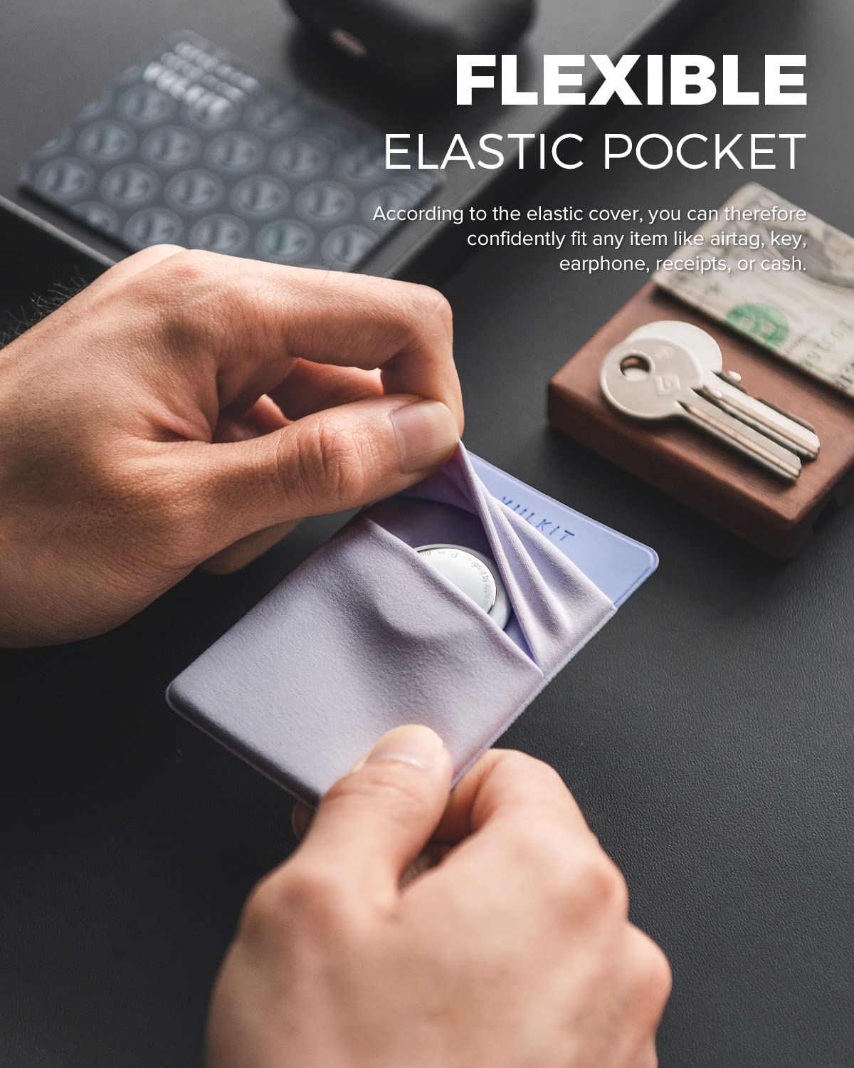 VULKIT Phone Card Holder Slim Elastic Adhesive Phone Wallet Credit Card Sleeves Sticker for Back of Smartphone(Lilac)