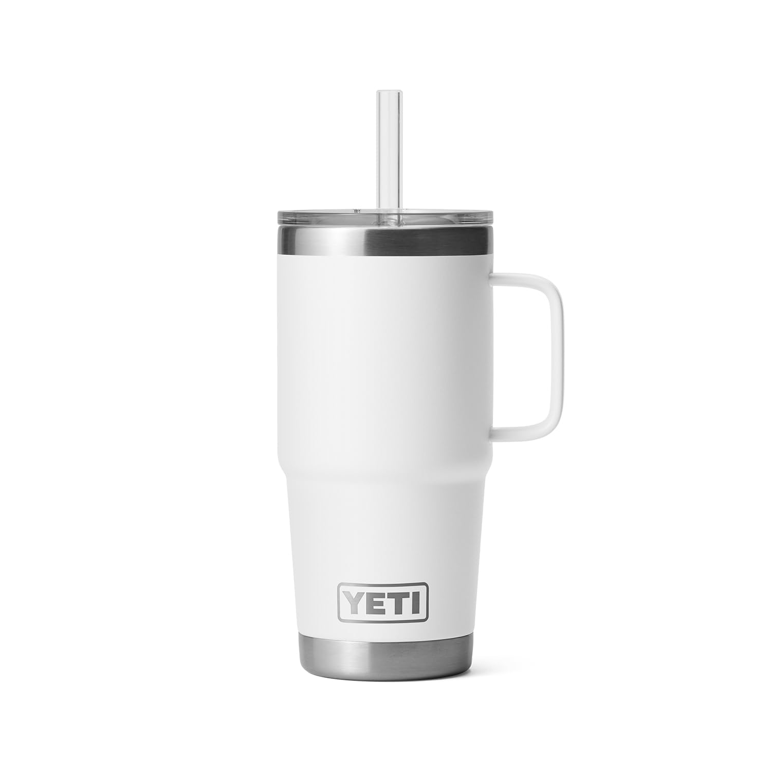 YETI Rambler 25 oz Tumbler with Handle and Straw Lid, Travel Mug Water Tumbler, Vacuum Insulated Cup with Handle, Stainless Steel, White