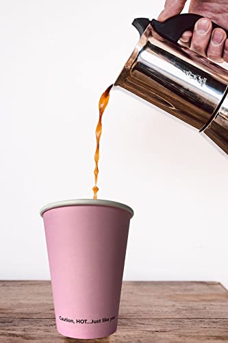 50-Pack 12 OZ Eco-Friendly Disposable Coffee Cups with Lids & Sleeves - Premium Biodegradable Paper Cups for Hot/Cold Beverages - Ideal for Parties, Offices & On-the-Go - Pink