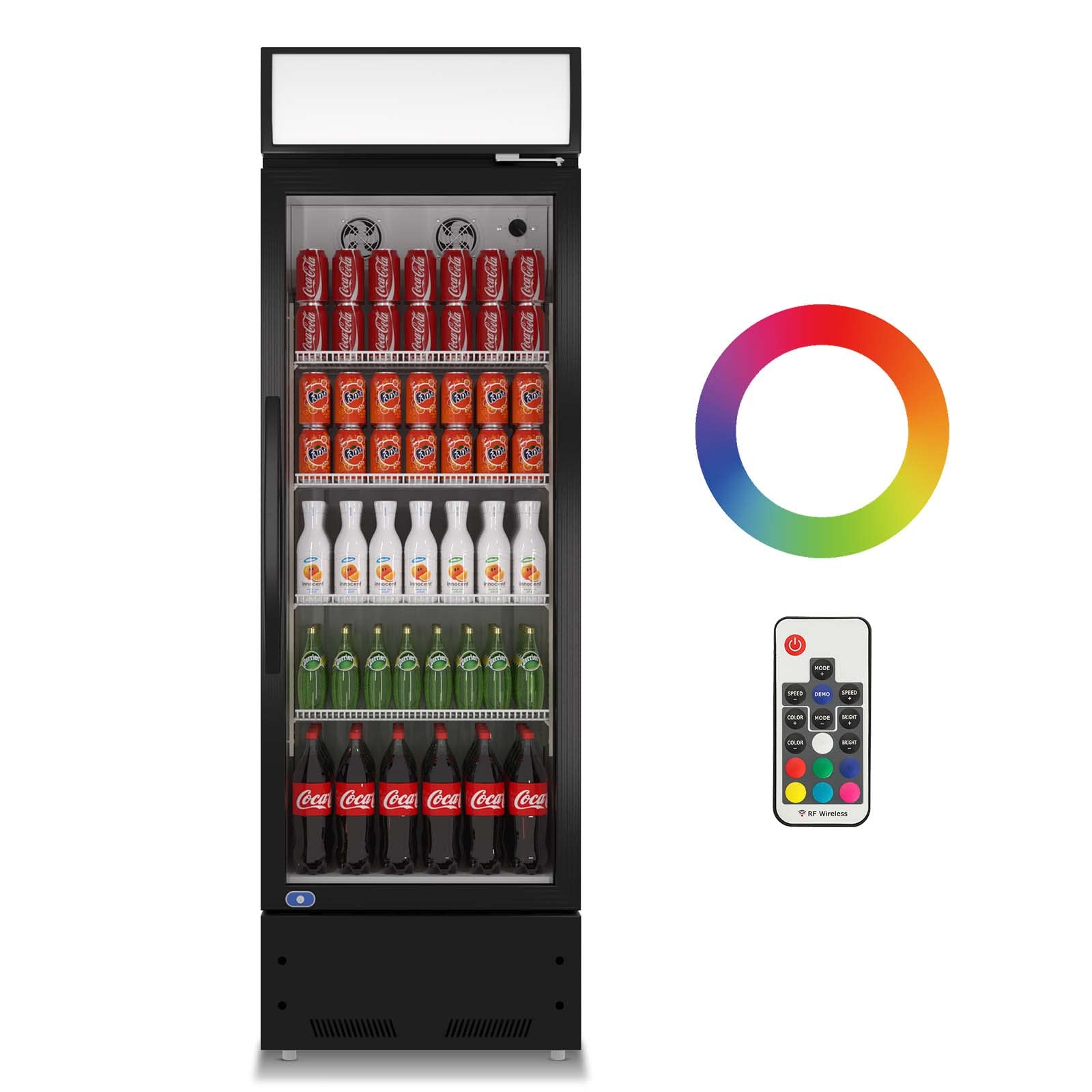 KICHKING 8.0 Cu.ft Merchandiser Refrigerator, 35~46?, 21.7" W Glass Door Upright Display Refrigerator, Light Box Beverage Cooler, LED Lighting, Drink Fridge-Black, for Home Restaurant Grocery Stores