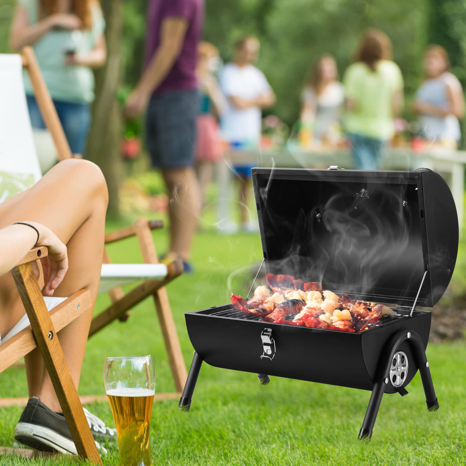 Portable Charcoal Grill Set of 12, Leonyo Tabletop Charcoal Grills, Compact Small BBQ Grill with Griddle Accessories for Outdoor Camping, Patio, Backyard, Beach, RV Traveling