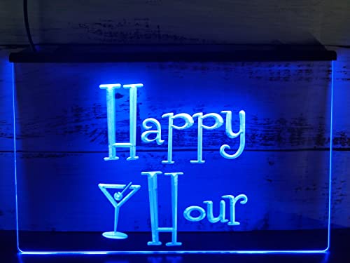 Happy Hours Bar Pub Open Beer Neon Signs Home Decor New Year Wall Wedding Bedroom 3D Night Light (Blue,12x8 in)