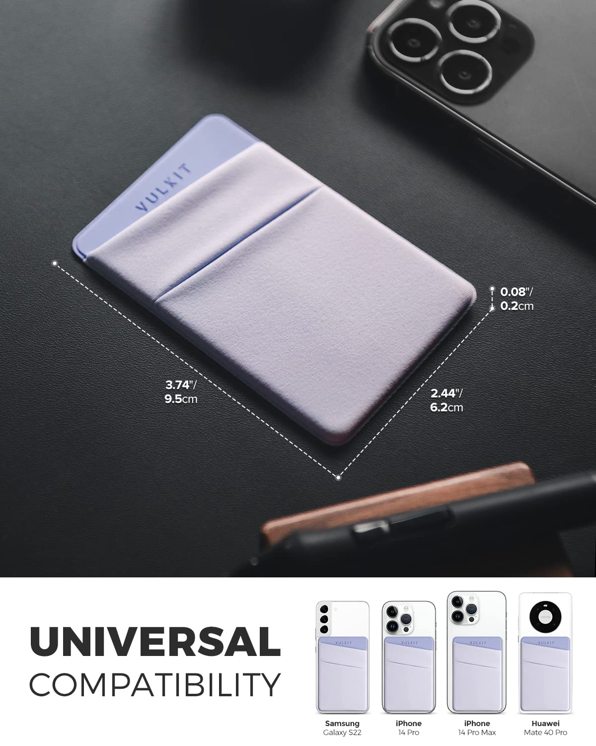 VULKIT Phone Card Holder Slim Elastic Adhesive Phone Wallet Credit Card Sleeves Sticker for Back of Smartphone(Lilac)