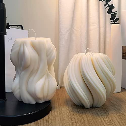 2 Pack Spiral Candle Mold Wave Candle Mold Pillar Candle Mold Wave Shape Sopa Mold 3D Flower Mold Silicone Mold for Resin Cake Mold Clay Soap Making Molds Candle Making Molds Craft Supplies