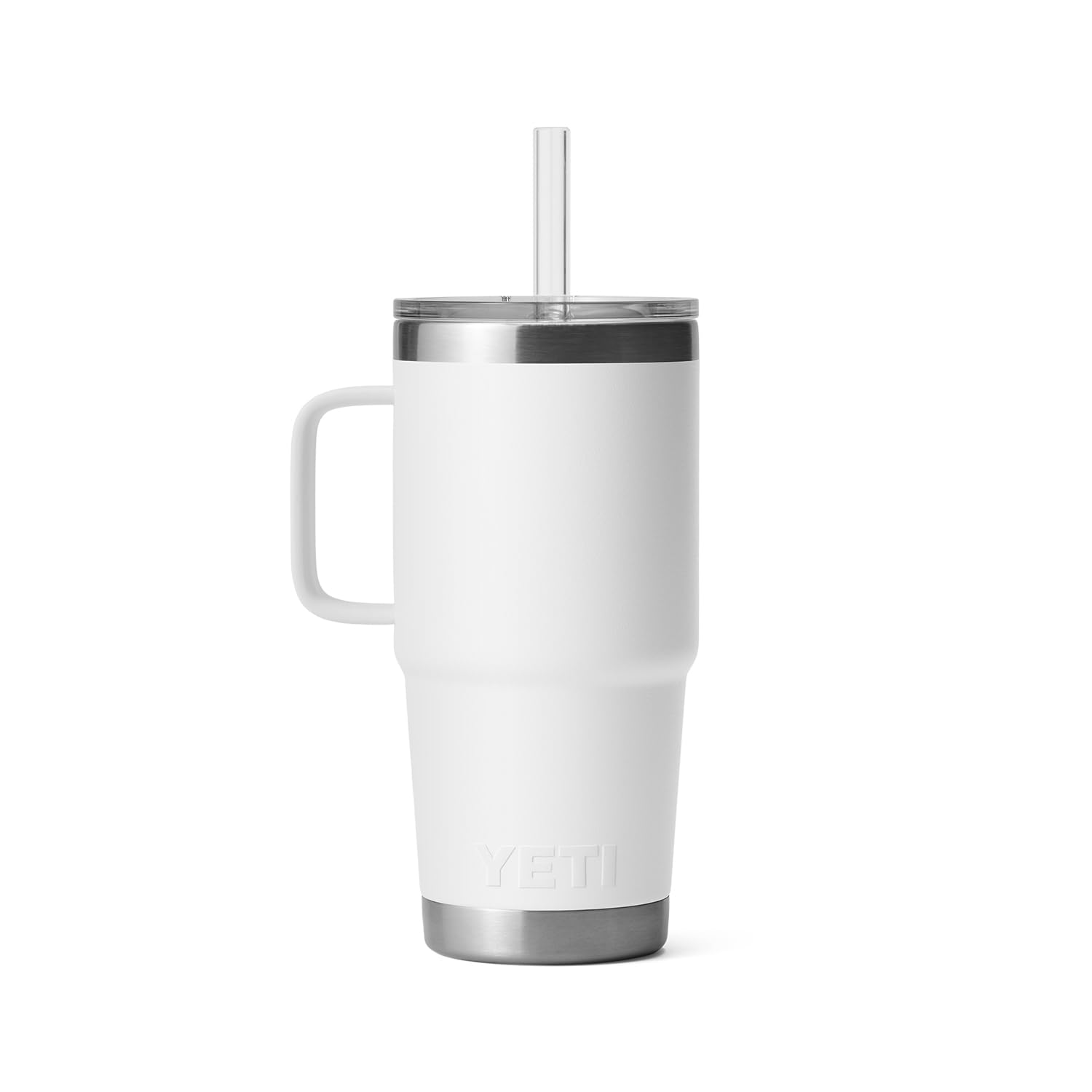 YETI Rambler 25 oz Tumbler with Handle and Straw Lid, Travel Mug Water Tumbler, Vacuum Insulated Cup with Handle, Stainless Steel, White