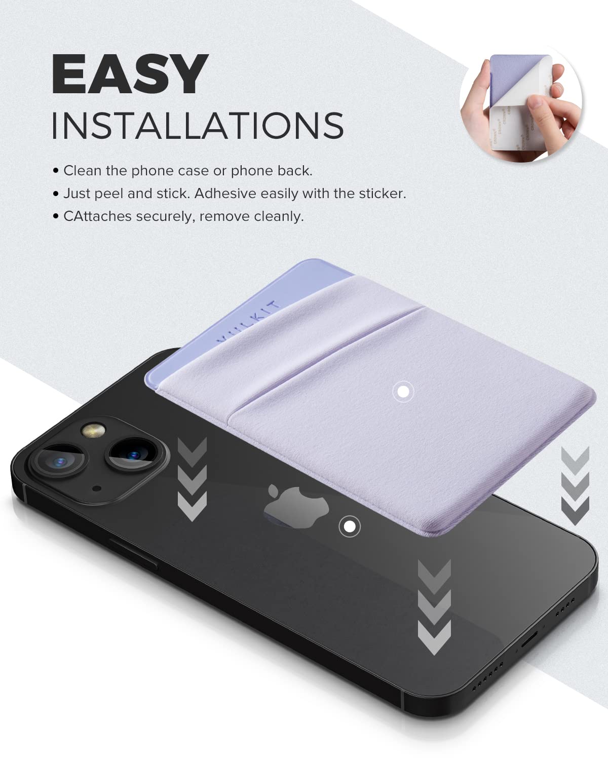 VULKIT Phone Card Holder Slim Elastic Adhesive Phone Wallet Credit Card Sleeves Sticker for Back of Smartphone(Lilac)