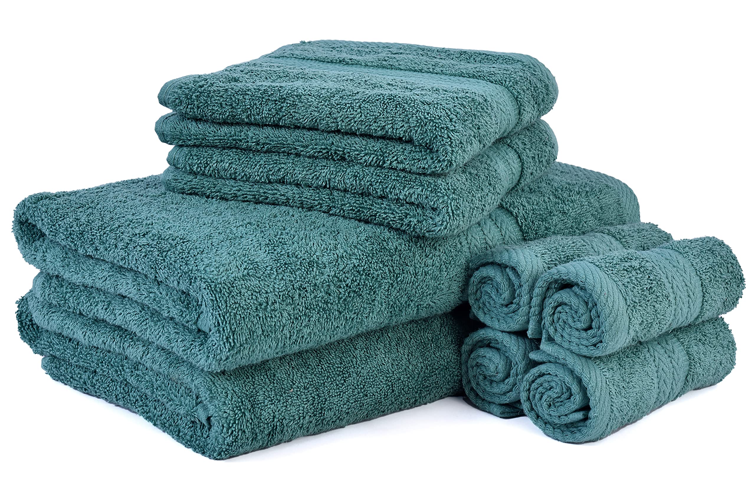 AKTI Premium 8 Piece Bathroom Towel Set, 2 Bath Towel 2 Hand Towel 4 Wash Cloth Bathroom Set, 100% Cotton Bathroom Towels with 580 GSM, Extra Absorbent & Quick Drying Towels for Bathroom