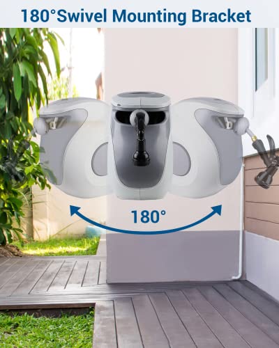 DEWENWILS Retractable Garden Hose Reel, 1/2"×100ft Wall Mount Hose Reel, with 7-Pattern Spray Nozzle, Any Length Lock, 180°Swivel Bracket, Auto Rewind Hybrid Water Hose Reel for Outdoor Watering