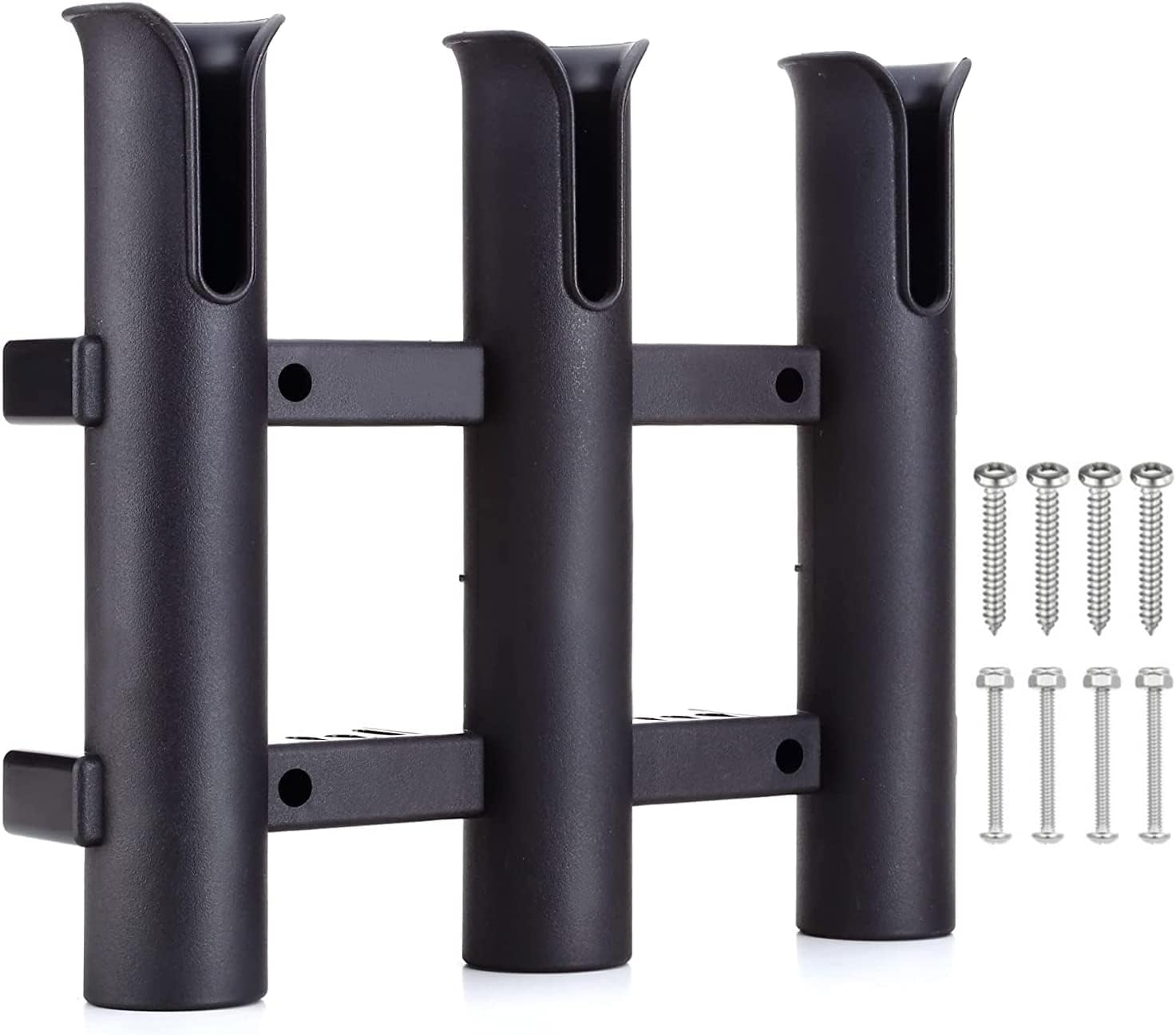 BigTron Fishing Rod Holder Bracket, Tube 3 Rod Rack, Fishing Rod for Boat Kayak Garage Storage or Truck with Screws Side-Mount (Black) (2)