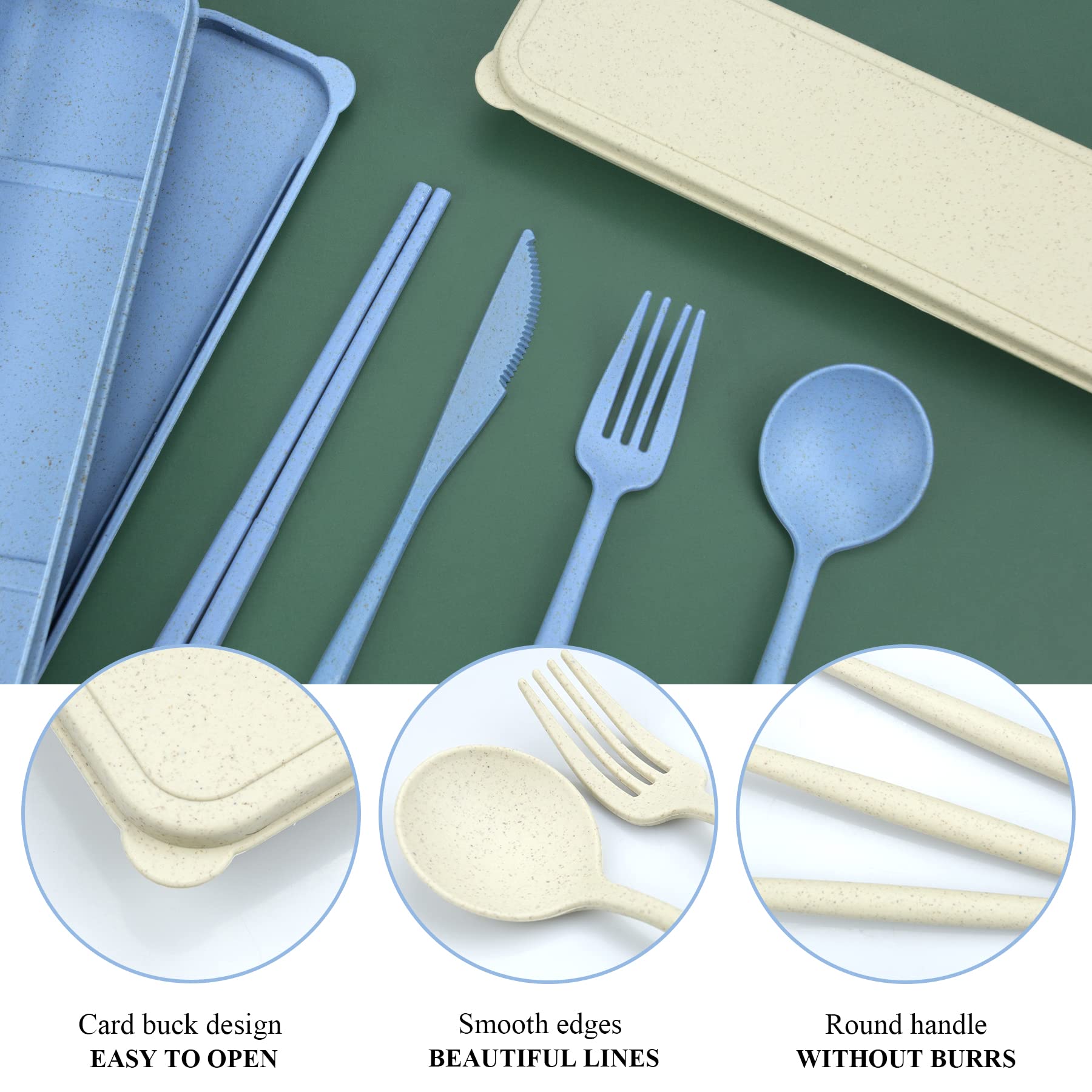 DISSKNIC 4 Sets Travel Utensils with Case, Cutlery Set Chopsticks Fork Spoon Knife with Case, Reusable Plastic Utensils Sets for Lunch Box Accessories,Portable Lunch Box Utensils Set for Daily Use
