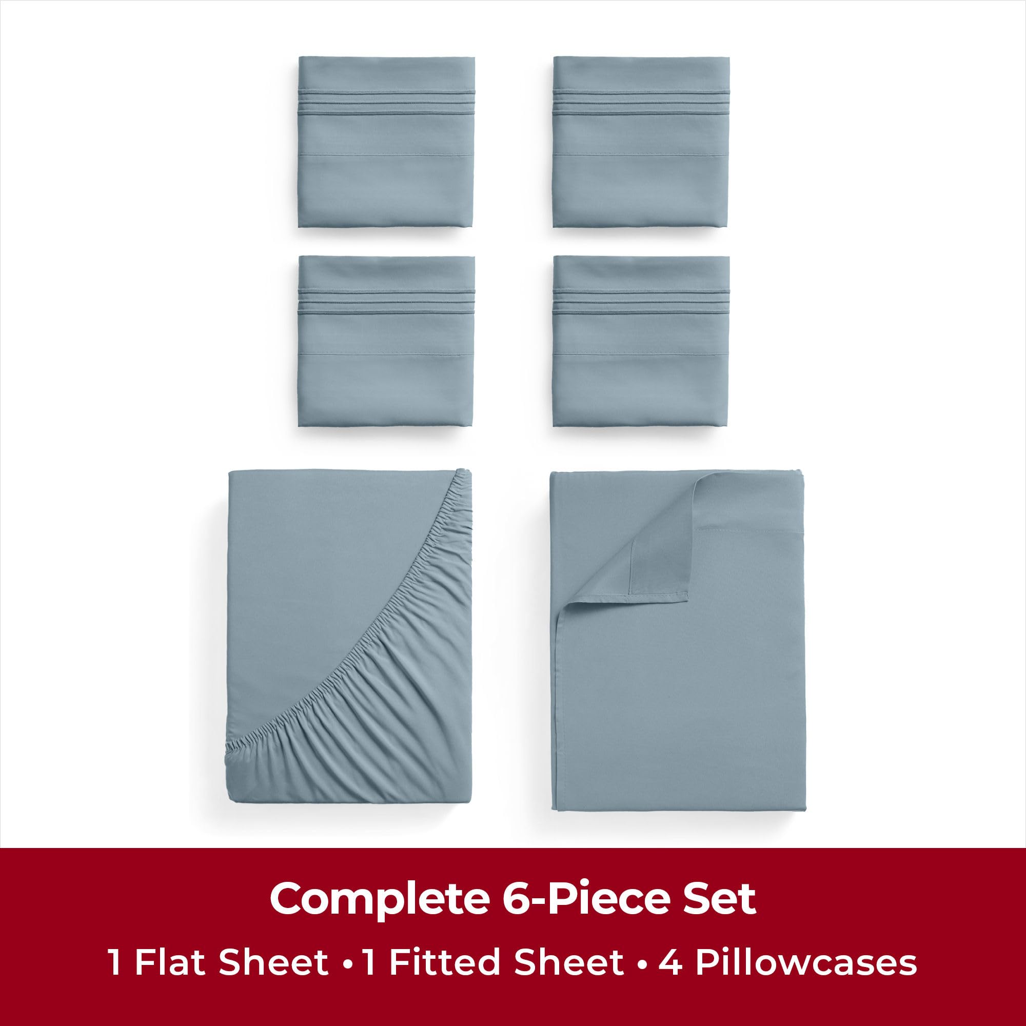 Mellanni Full Sheet Set - 6-Piece Iconic Collection Bedding, (Including 4 Pillowcases), 16-Inch Deep Pocket, Easy Care, Extra Soft, Cooling Sheets, Brushed Microfiber - Spa Blue