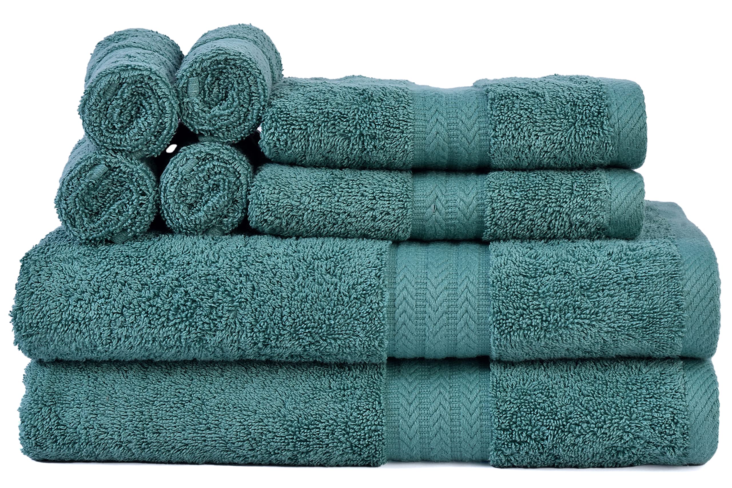 AKTI Premium 8 Piece Bathroom Towel Set, 2 Bath Towel 2 Hand Towel 4 Wash Cloth Bathroom Set, 100% Cotton Bathroom Towels with 580 GSM, Extra Absorbent & Quick Drying Towels for Bathroom