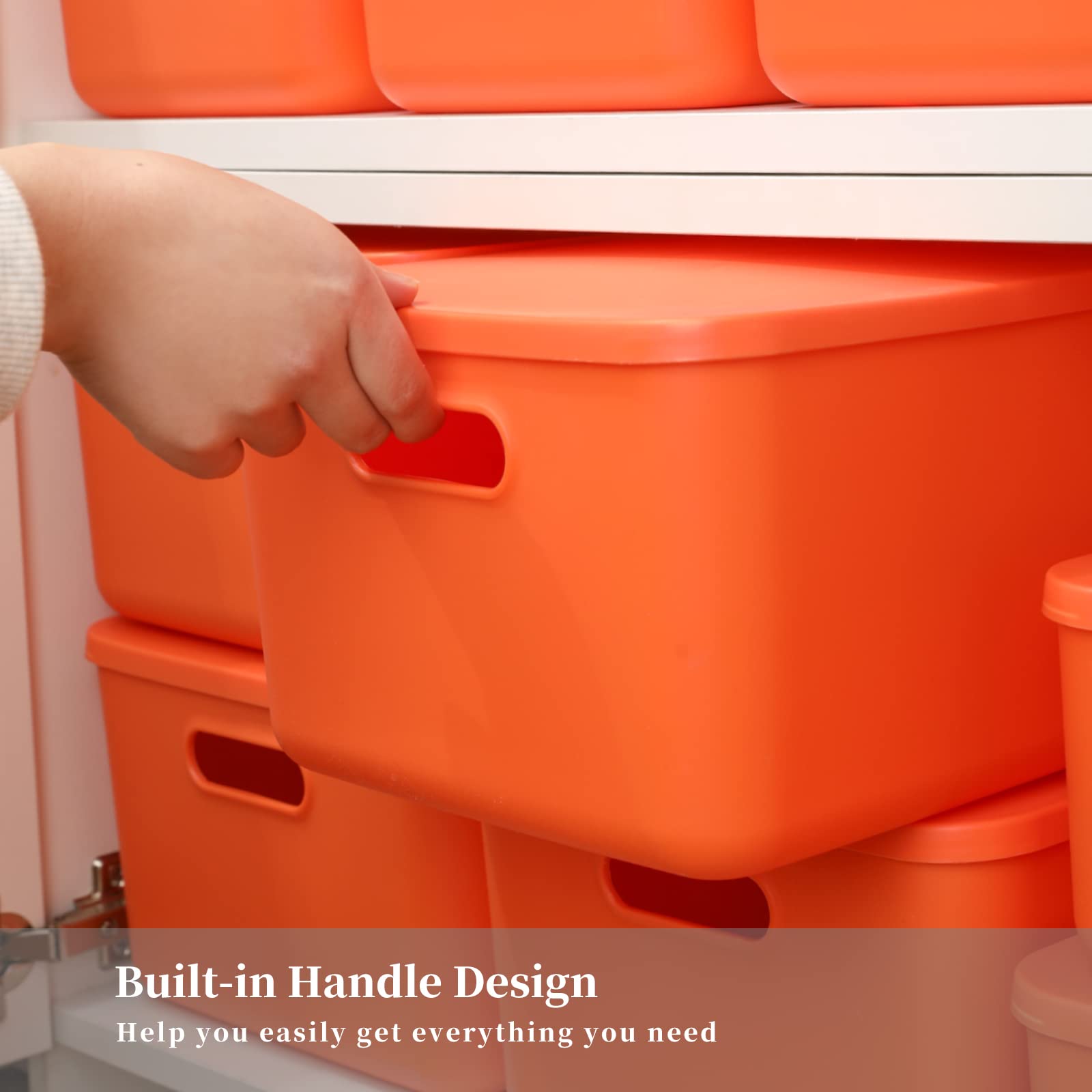Yishyfier Plastic Storage Baskets With Lid Organizing Container Lidded Knit Storage Organizer Bins for Shelves Drawers Desktop Closet Playroom Classroom Office (4M+2S, Orange)