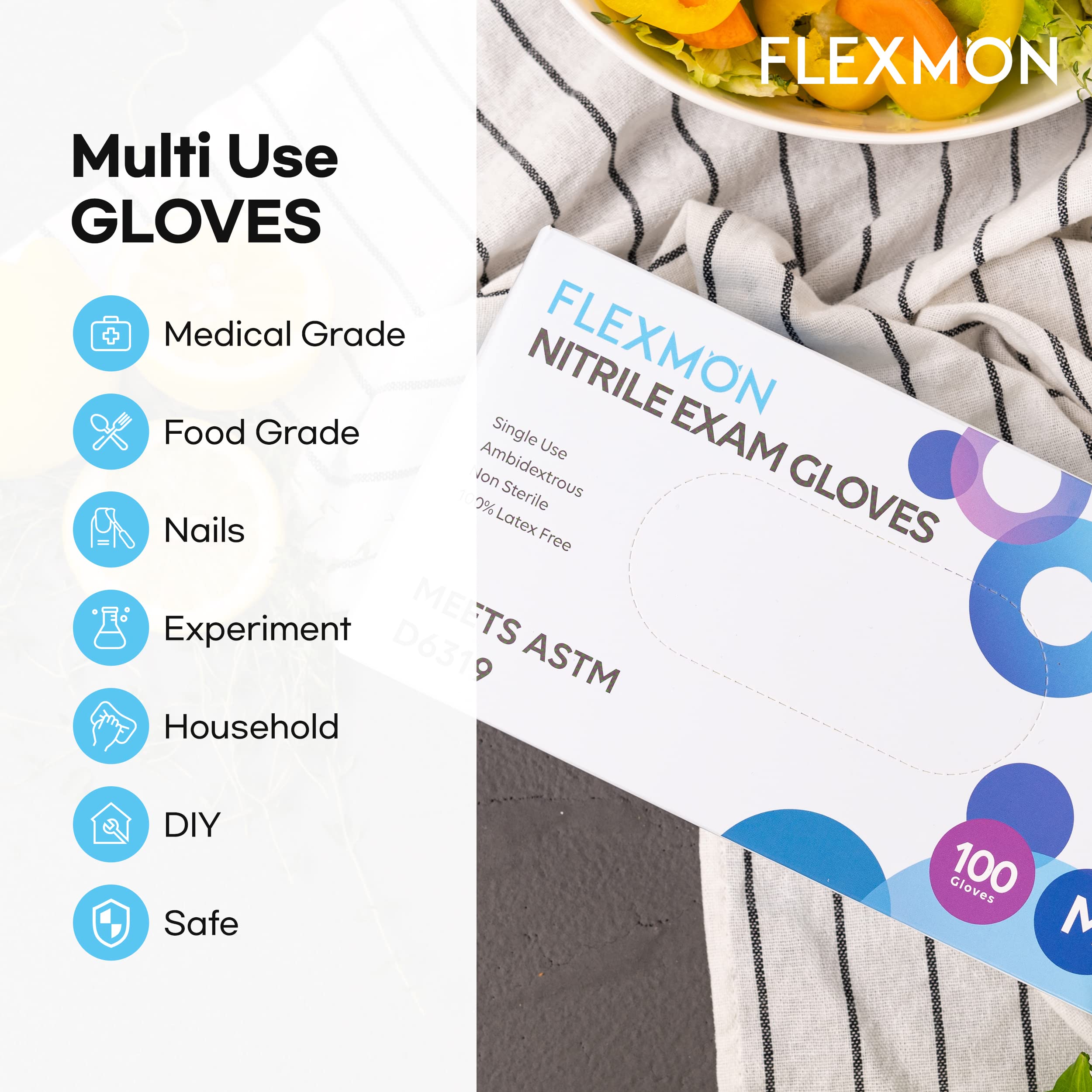 FLEXMON Nitrile Exam Gloves,1000 Count, Single Use, 4.2 Mil Heavy, Sterile, Protective, Disposable, Latex Free (100, Extra Large)