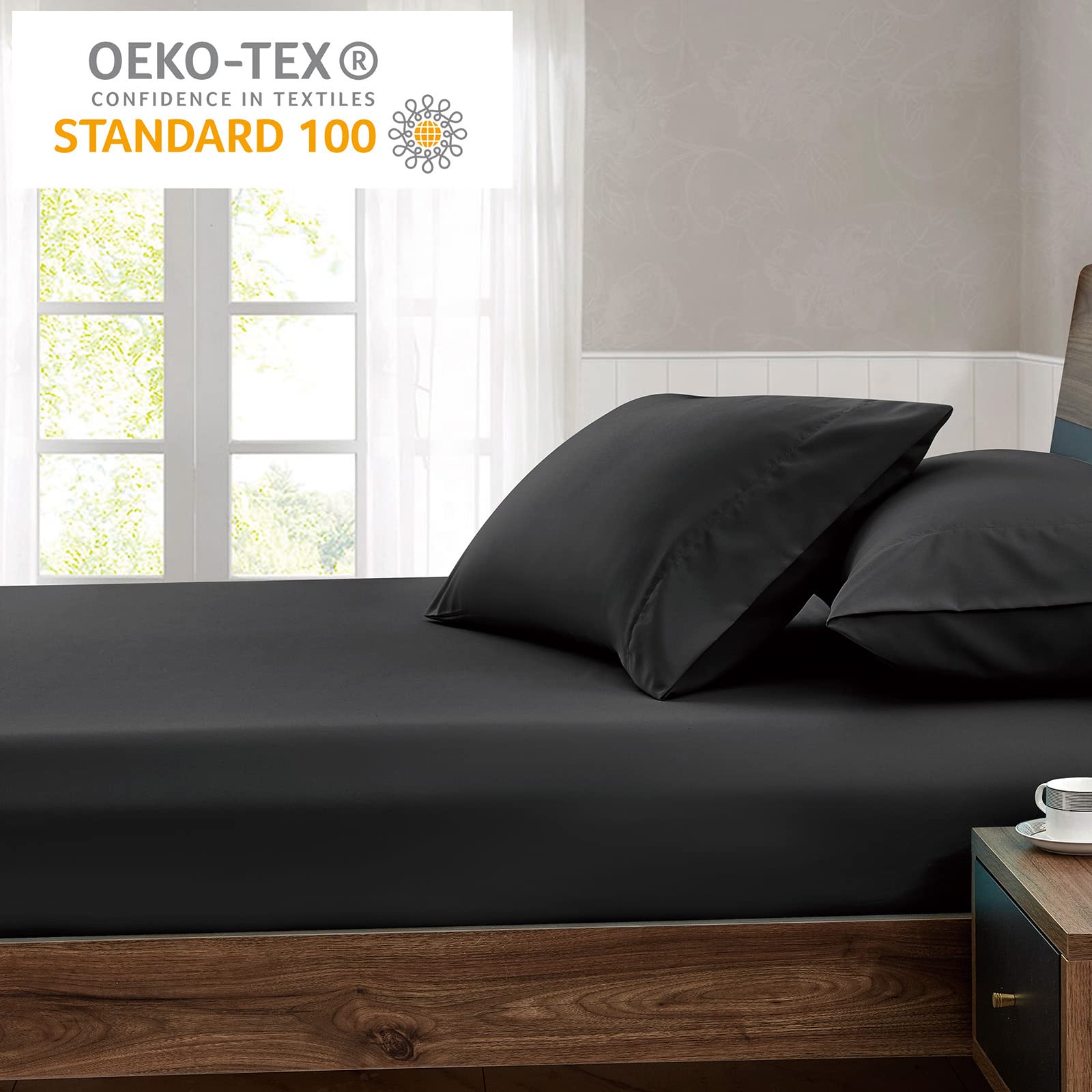 FreshCulture Full Fitted Sheet Only 2 Pack - Hotel Quality Fitted Sheet Full Size - Ultra Soft & Breathable - Brushed Microfiber - Deep Pocket - Cooling Fitted Sheets for Full Size Bed (Black)