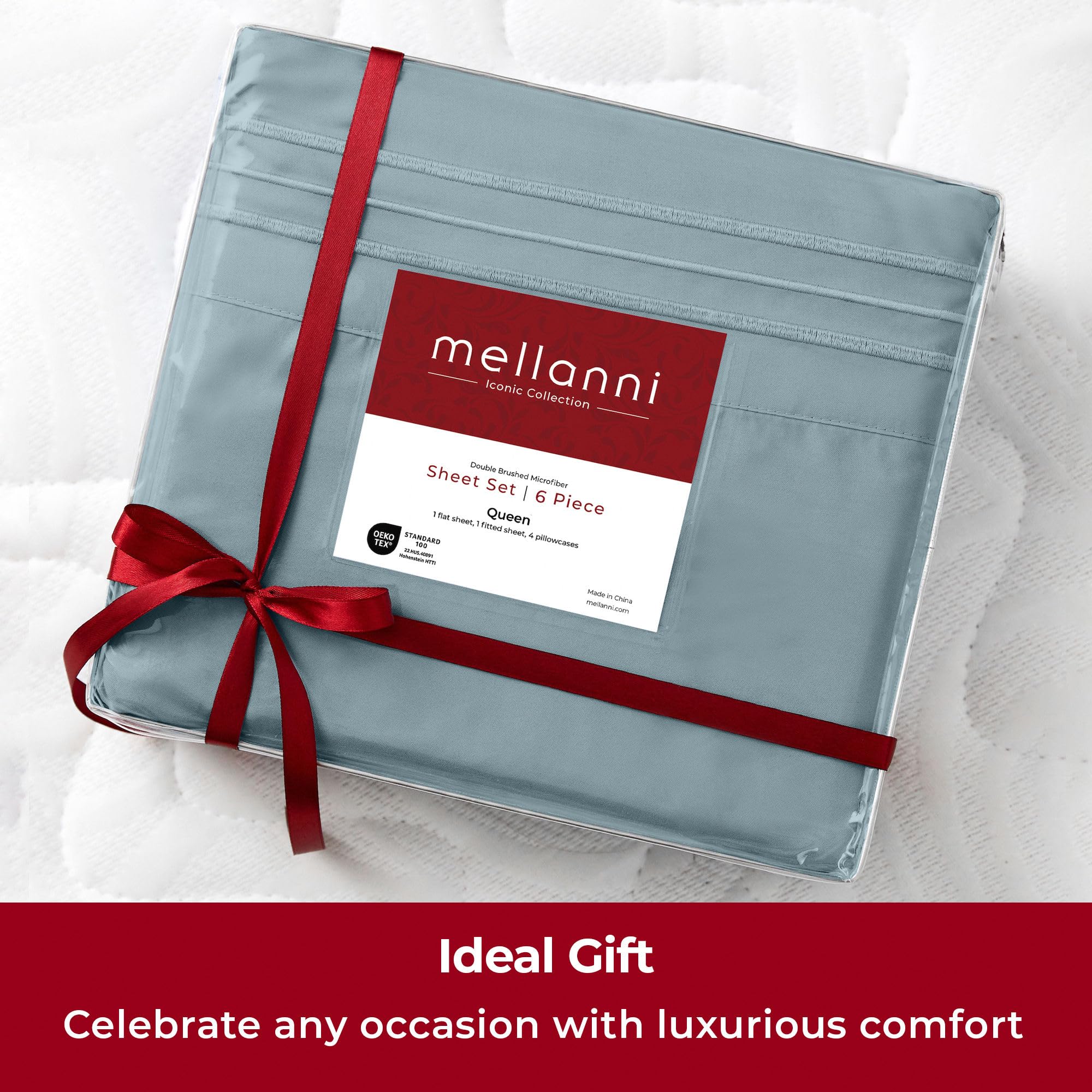 Mellanni Full Sheet Set - 6-Piece Iconic Collection Bedding, (Including 4 Pillowcases), 16-Inch Deep Pocket, Easy Care, Extra Soft, Cooling Sheets, Brushed Microfiber - Spa Blue