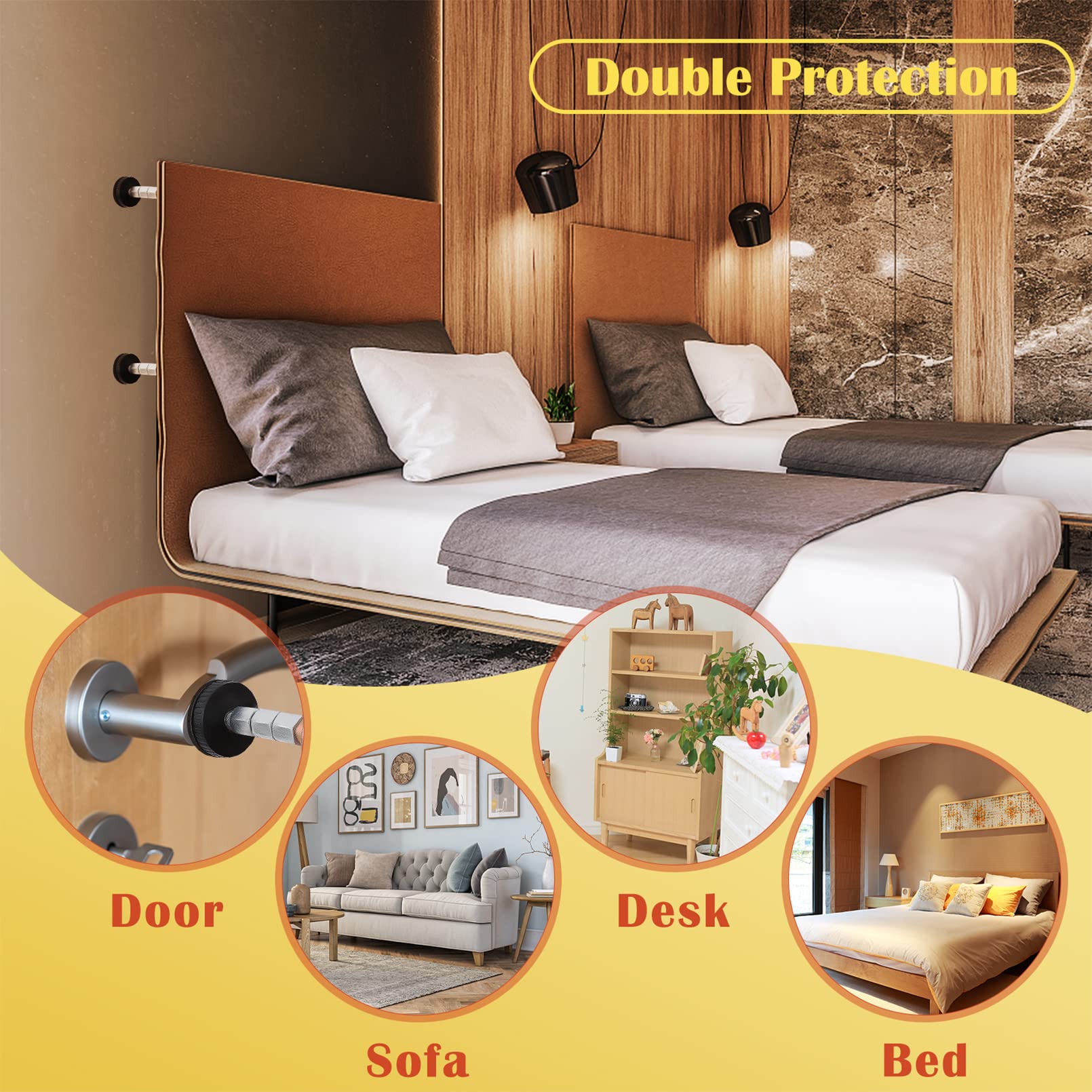 CACASO 4PCS Headboard Stoppers for Wall,Adjustable Threaded Bed Frame Anti-Shake Tool,Prevent Loosening Anti-Shake Bedside Fixer,Telescopic Support Stabilizer Headboard Stabilizer for Bed,Room Wall